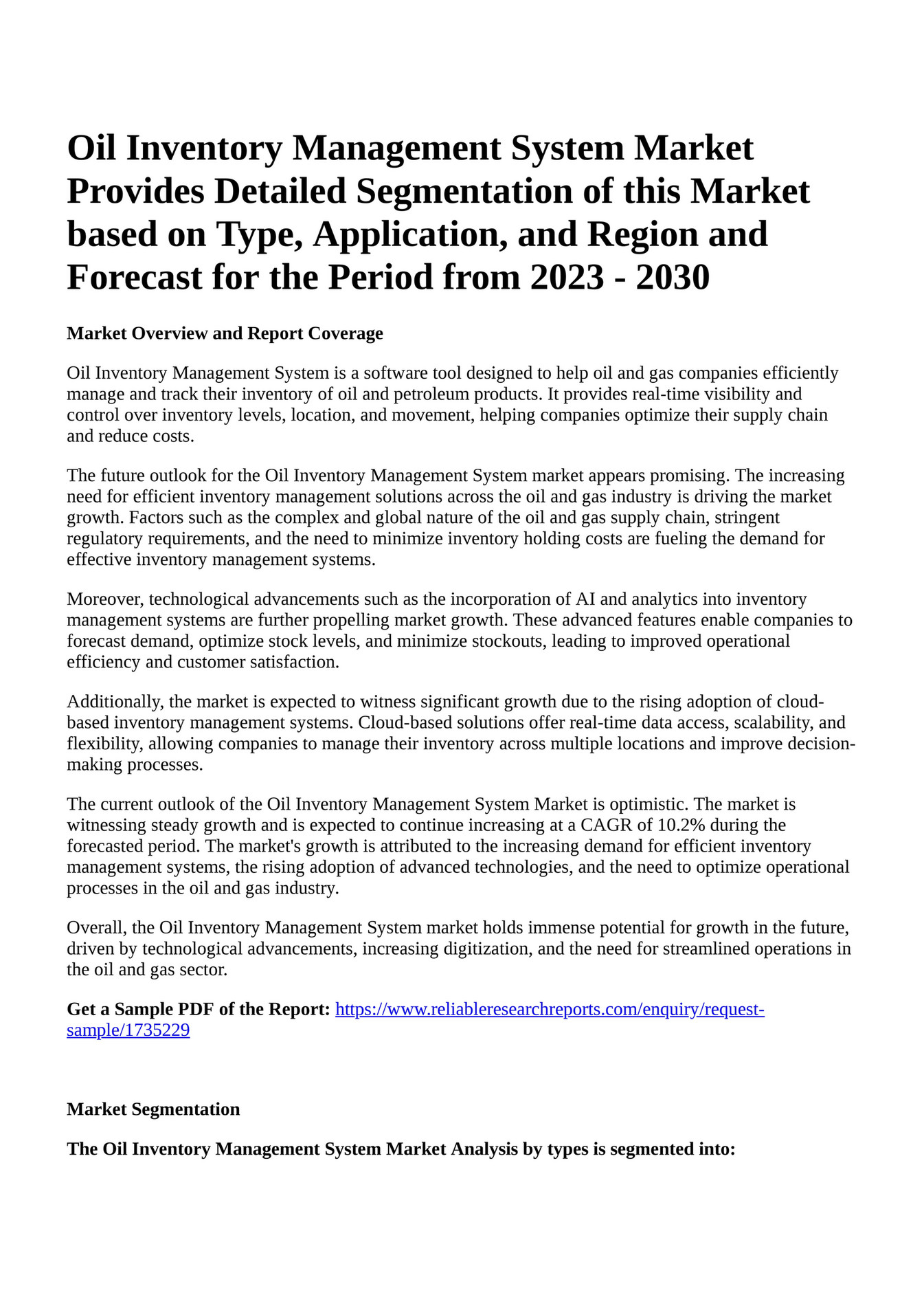 Reportprime - Oil Inventory Management System Market Provides Detailed ... Reportprime - Oil Inventory Management System Market Provides Detailed ...