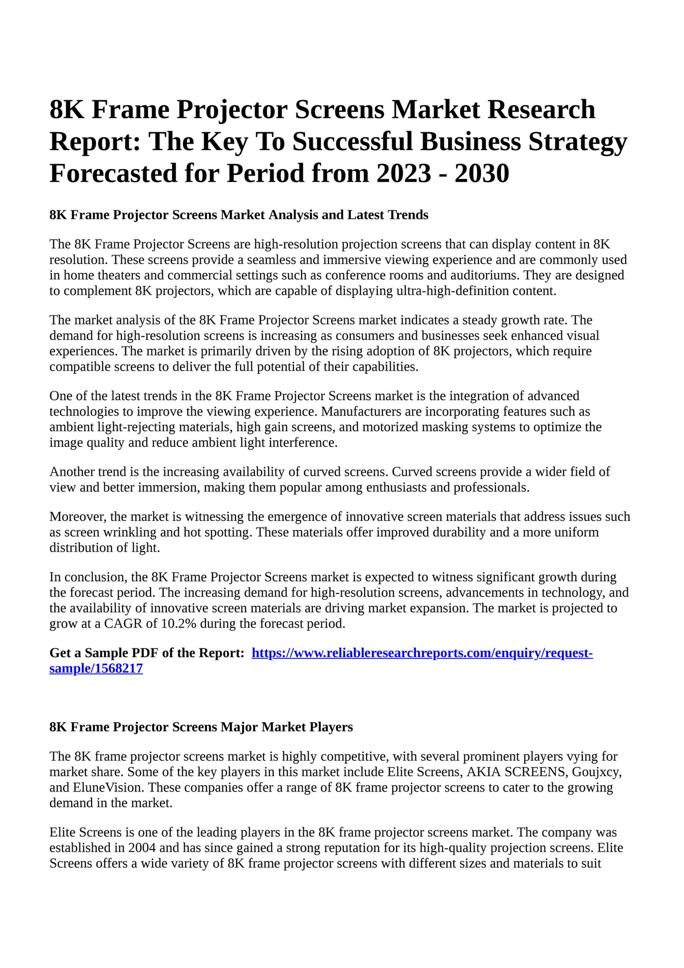 Reportprime - 8K Frame Projector Screens Market Research Report: The ...