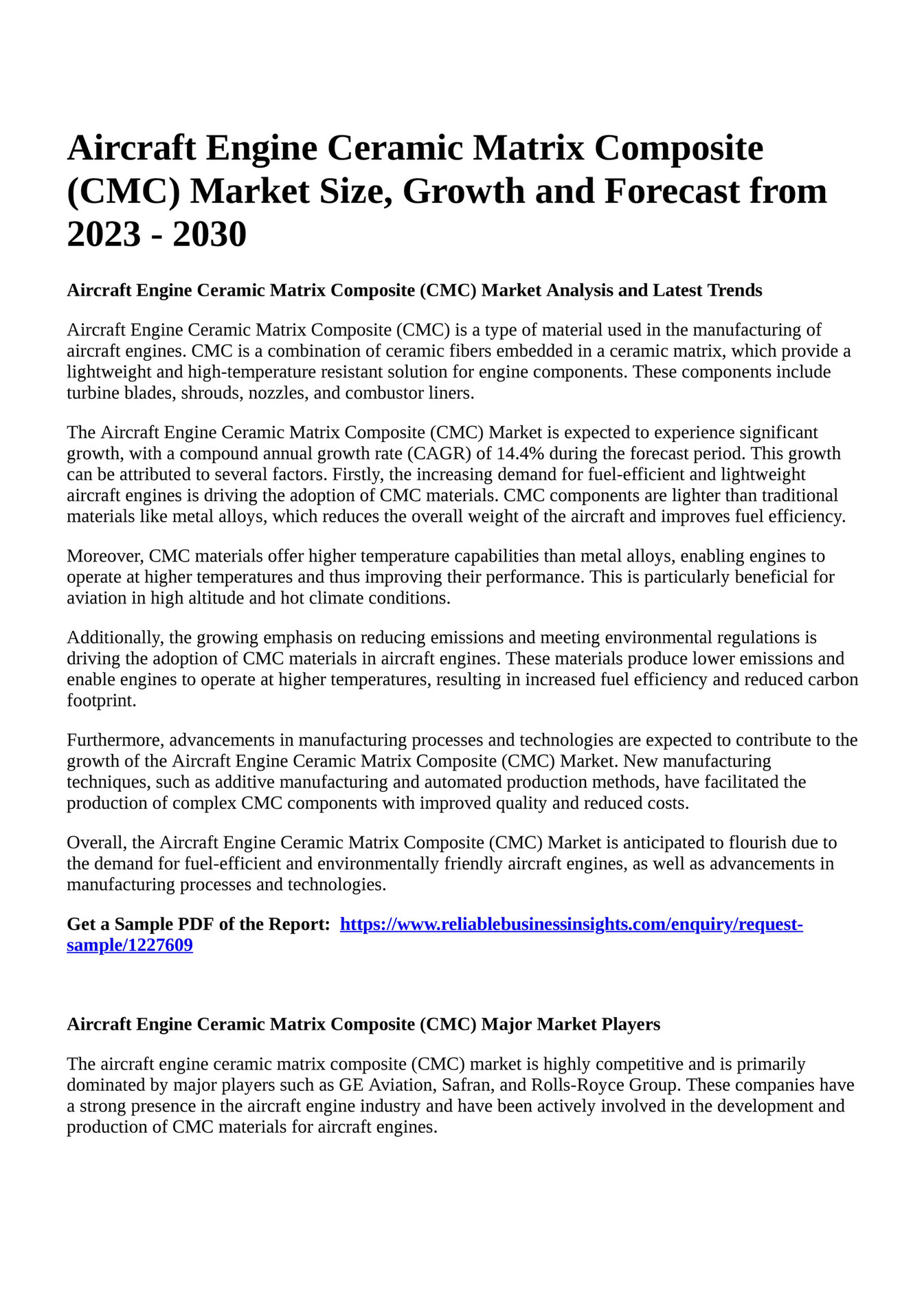Reportprime - Aircraft Engine Ceramic Matrix Composite (CMC) Market ... Reportprime - Aircraft Engine Ceramic Matrix Composite (CMC) Market ...