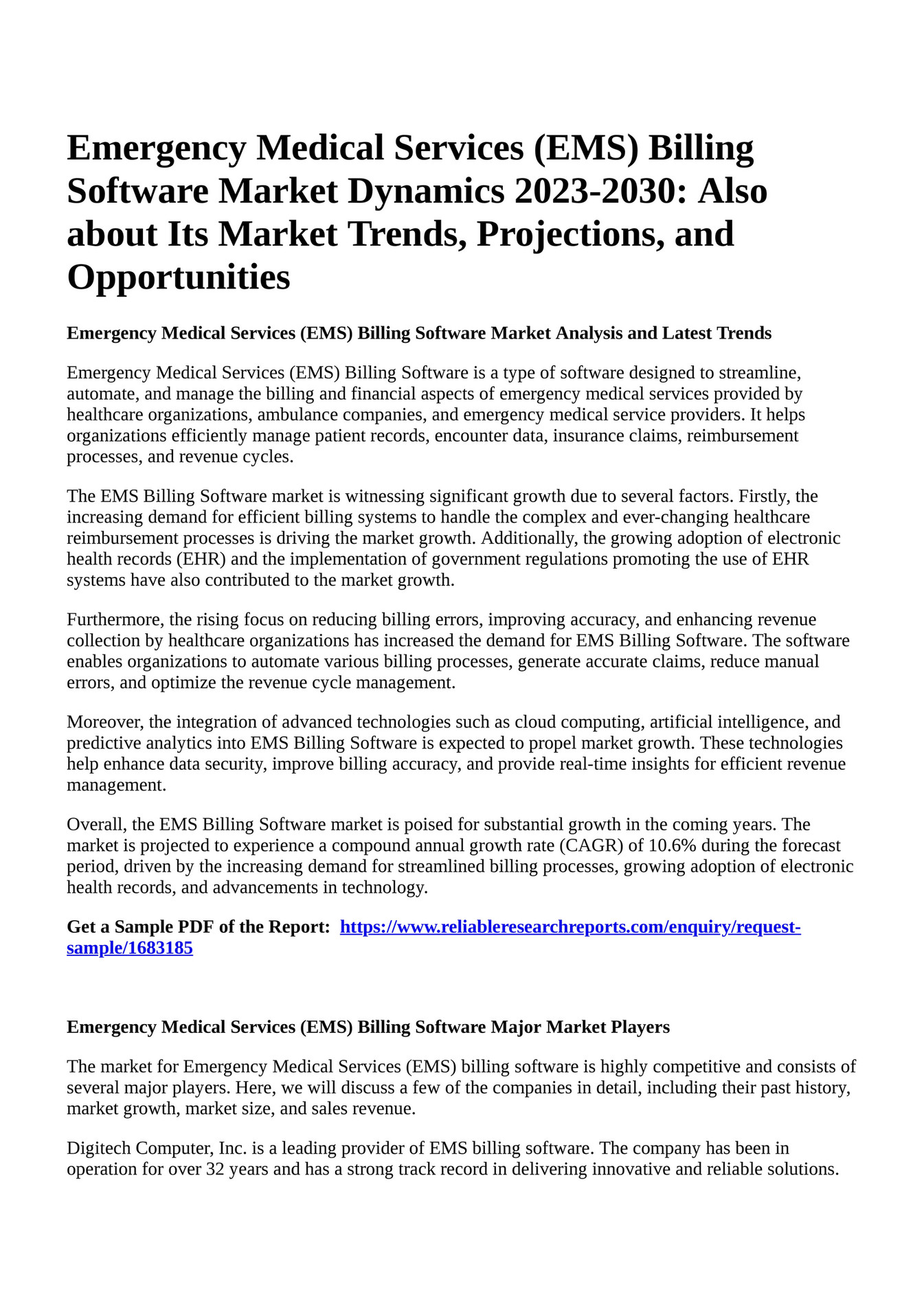 Reportprime Emergency Medical Services EMS Billing Software Market reportprime-emergency-medical-services-ems-billing-software-market