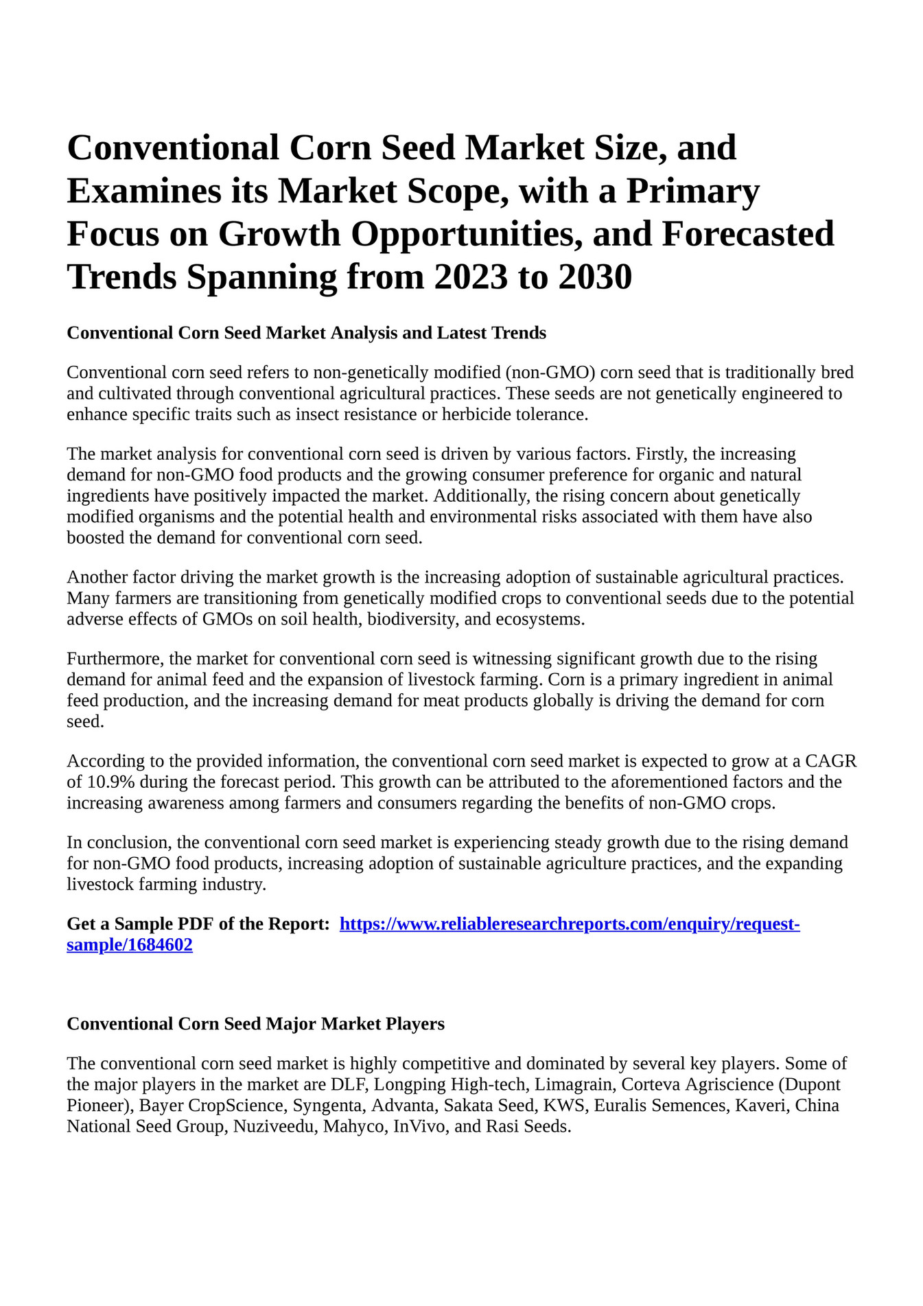 Reportprime - Conventional Corn Seed Market Size, and Examines its ...