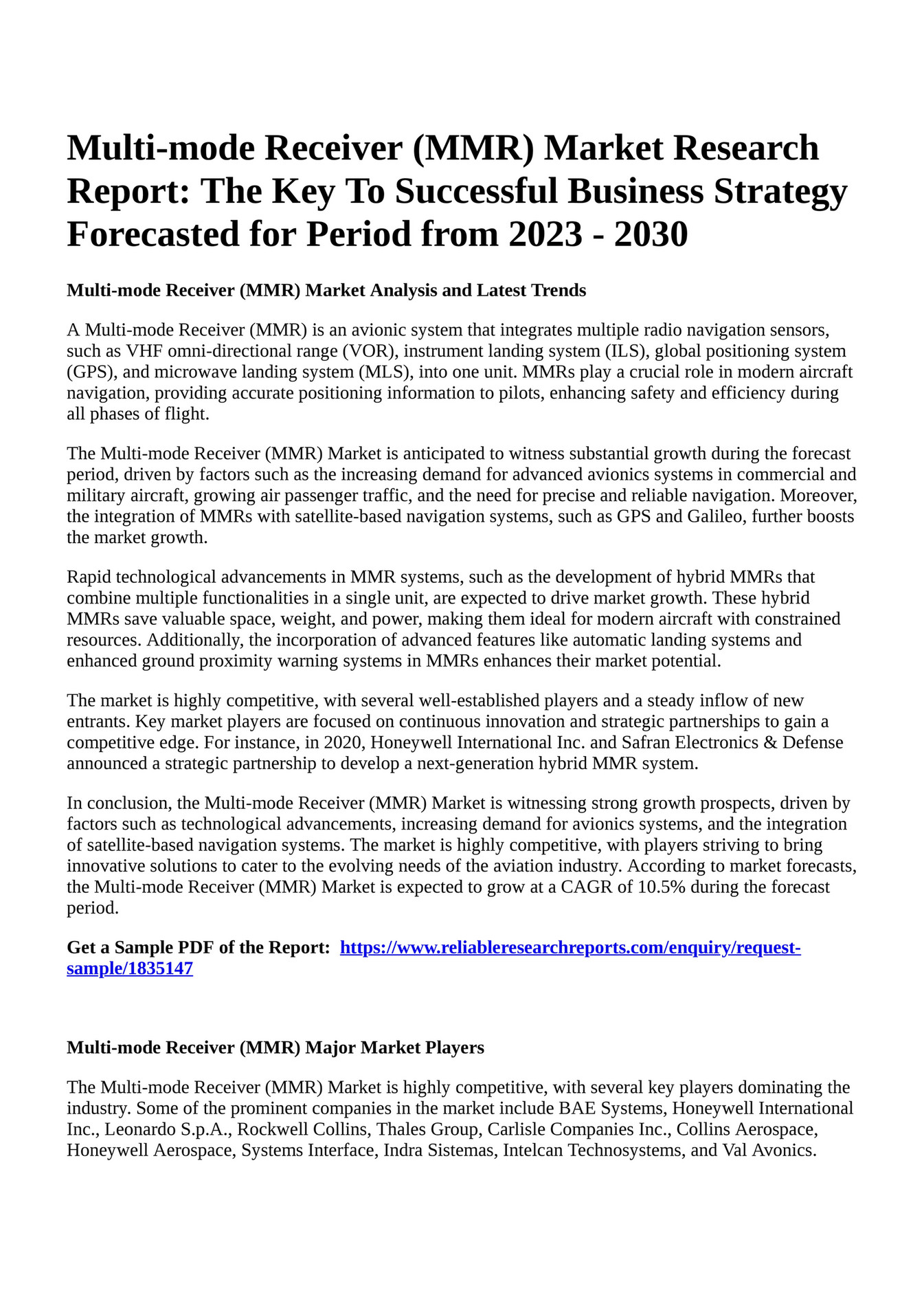 Reportprime - Multi-mode Receiver (MMR) Market Research Report: The Key ... Reportprime - Multi-mode Receiver (MMR) Market Research Report: The Key ...