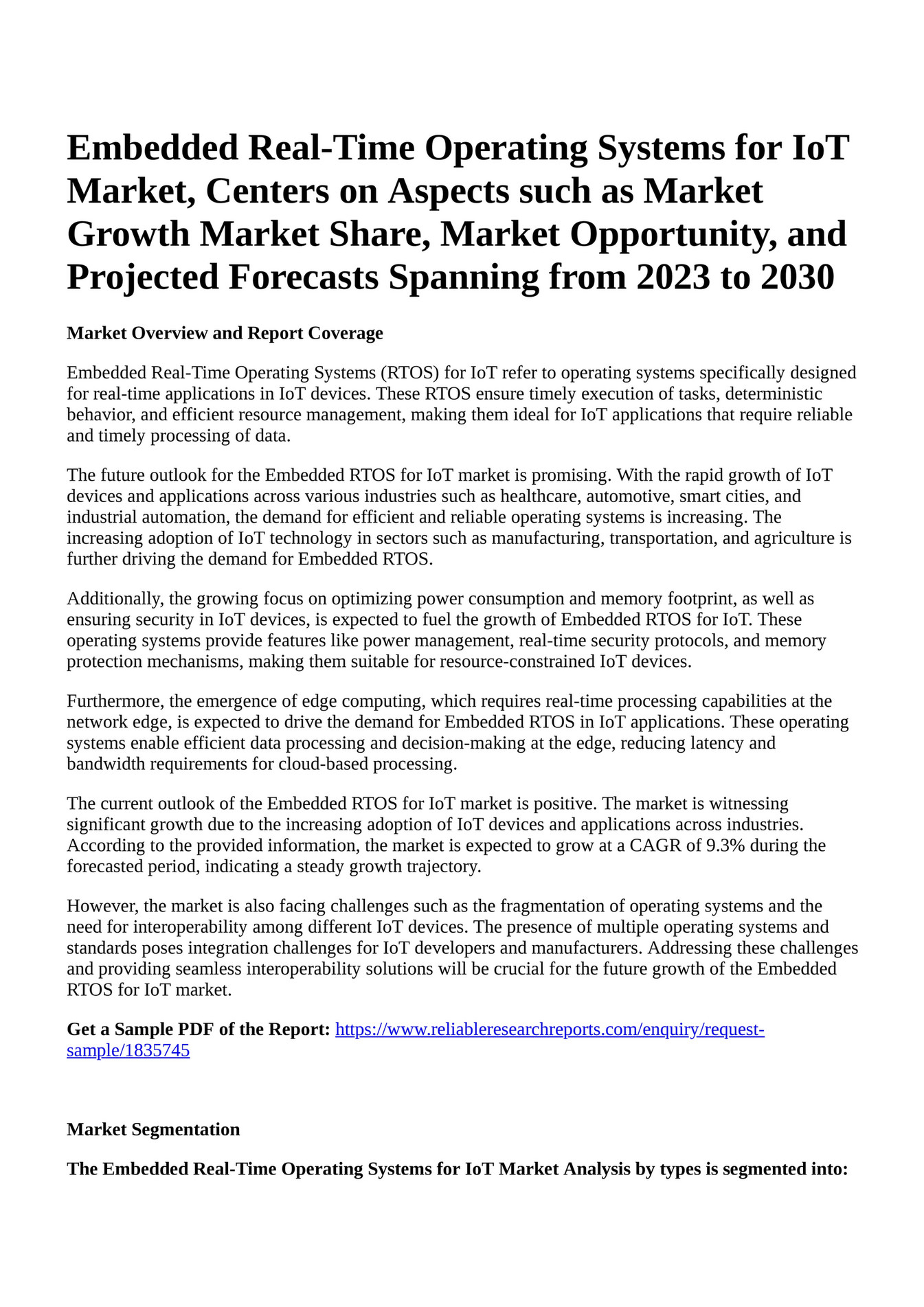 Reportprime - Embedded Real-Time Operating Systems for IoT Market ... Reportprime - Embedded Real-Time Operating Systems for IoT Market ...
