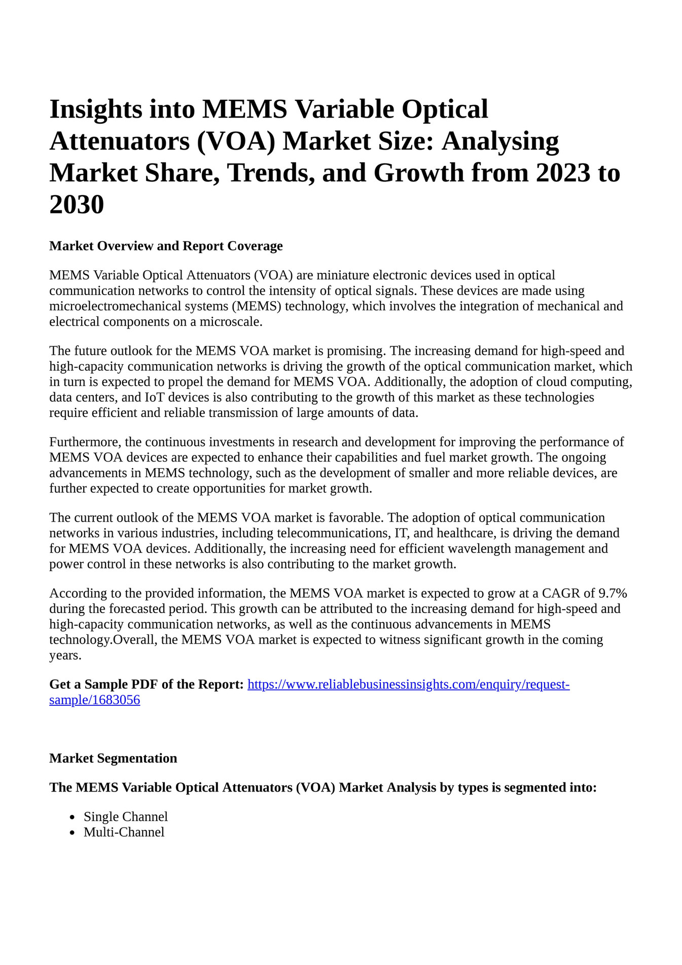 Reportprime - Insights into MEMS Variable Optical Attenuators (VOA ...