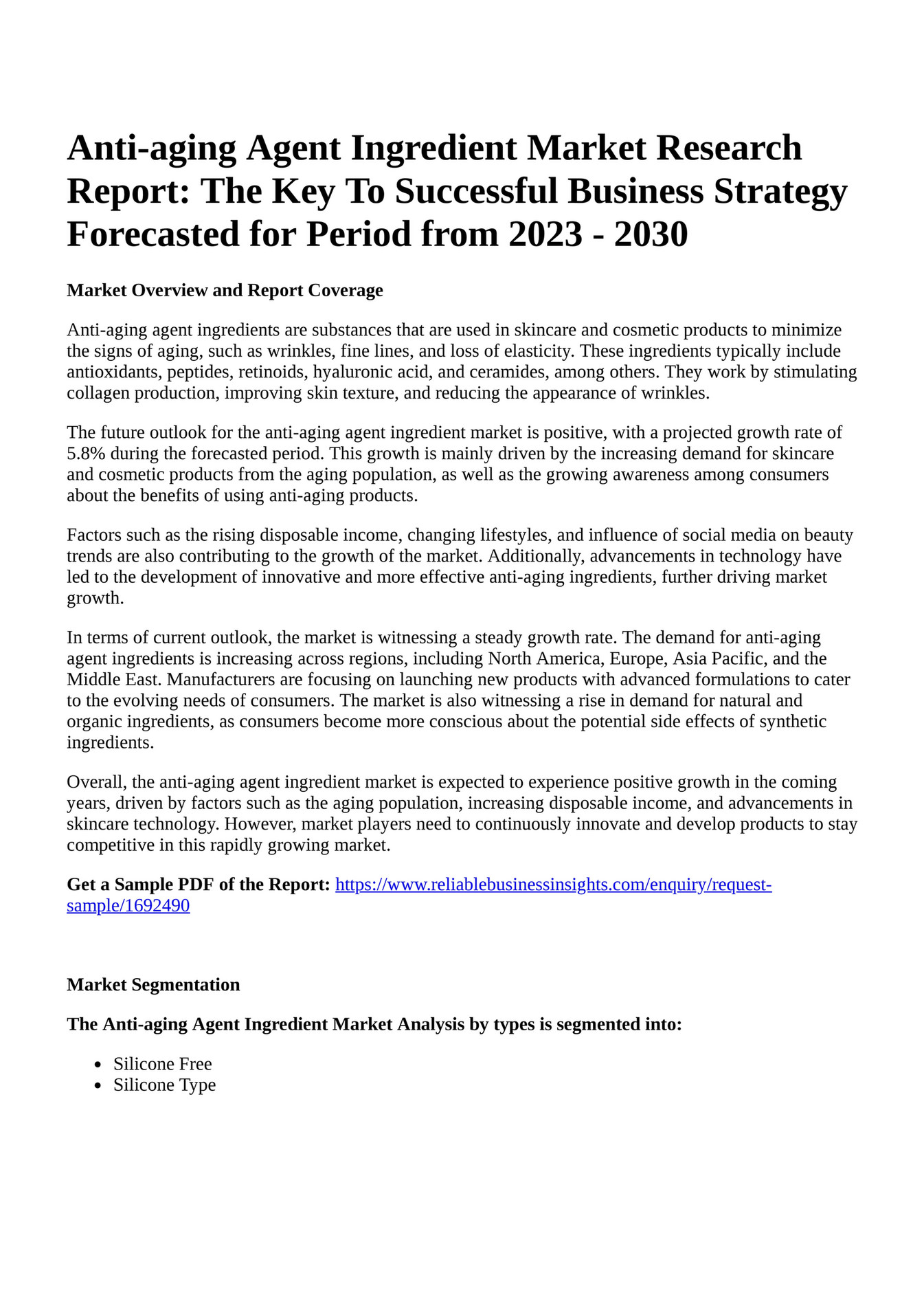 Reportprime - Anti-aging Agent Ingredient Market Research Report: The ...