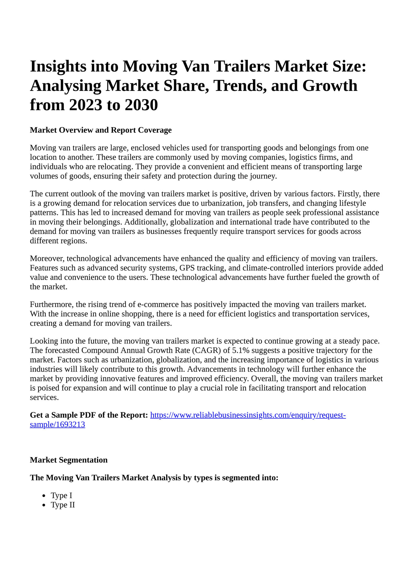 Reportprime Insights Into Moving Van Trailers Market Size Analysing