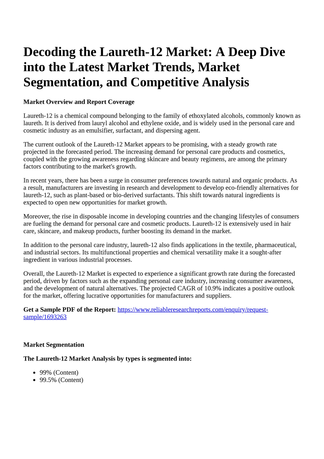 Reportprime - Decoding the Laureth-12 Market: A Deep Dive into the ... Reportprime - Decoding the Laureth-12 Market: A Deep Dive into the ...
