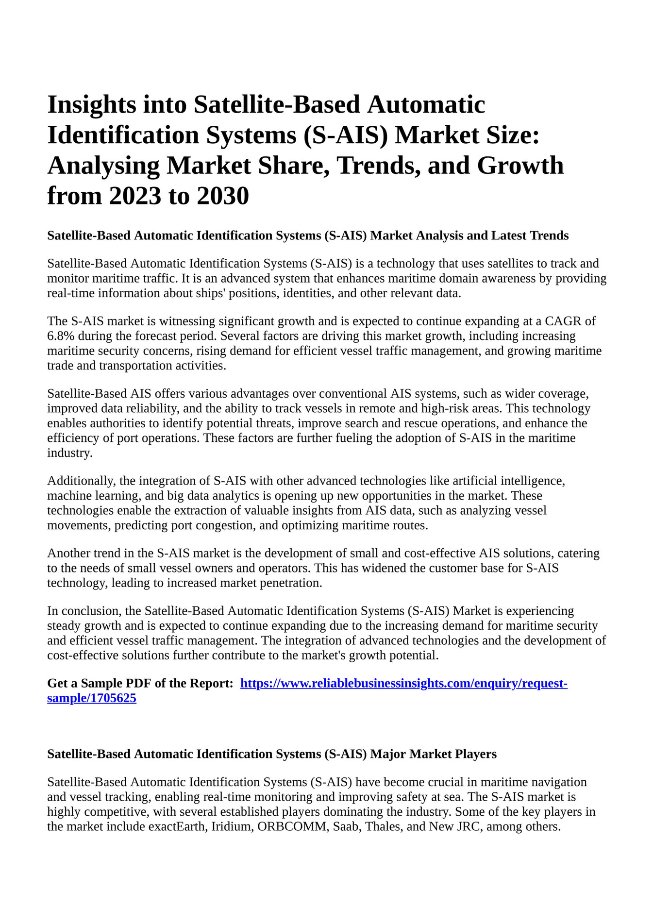 Reportprime - Insights into Satellite-Based Automatic Identification ...