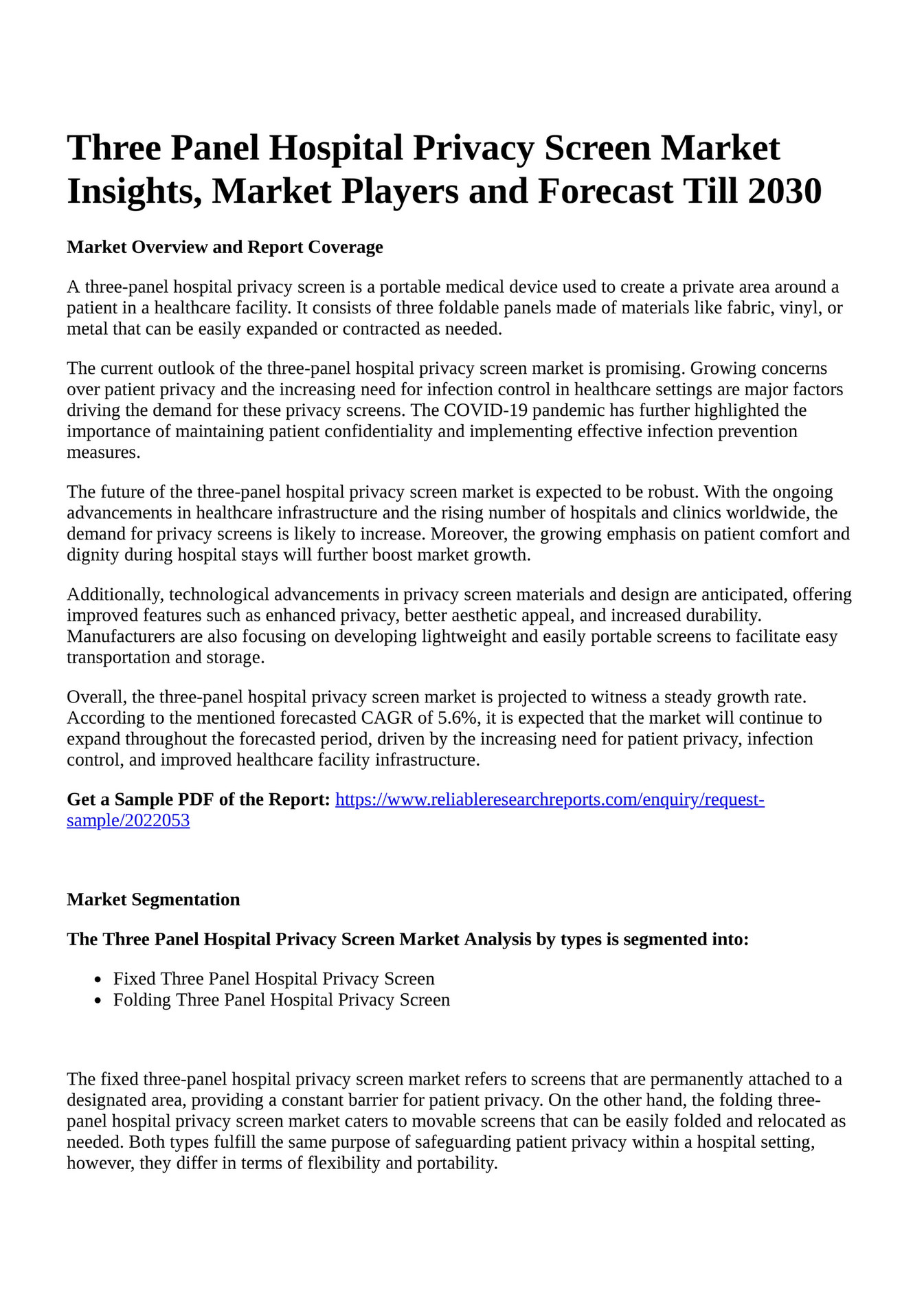 Reportprime - Three Panel Hospital Privacy Screen Market Insights ...