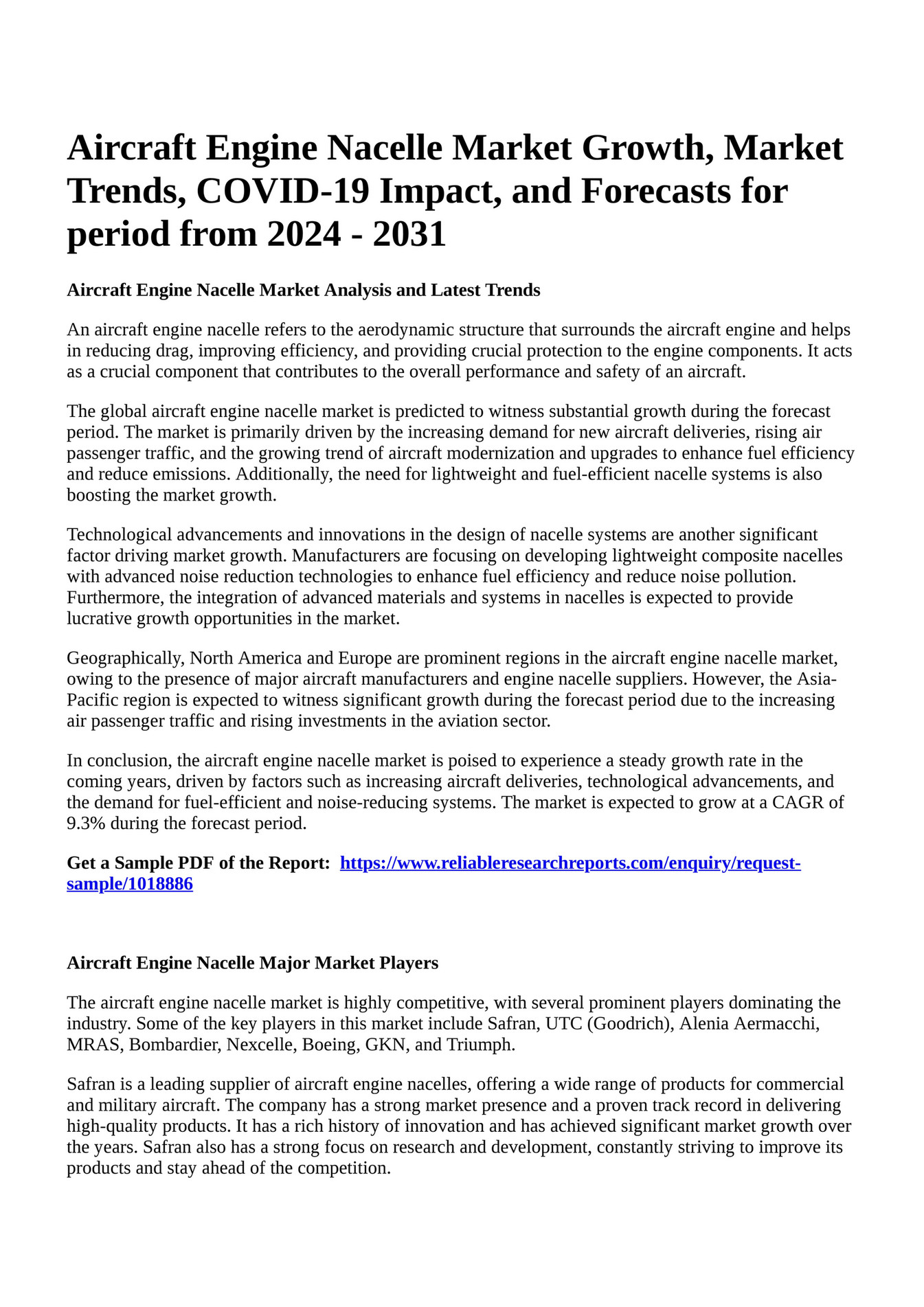 Reportprime - Aircraft Engine Nacelle Market Growth, Market Trends ... Reportprime - Aircraft Engine Nacelle Market Growth, Market Trends ...