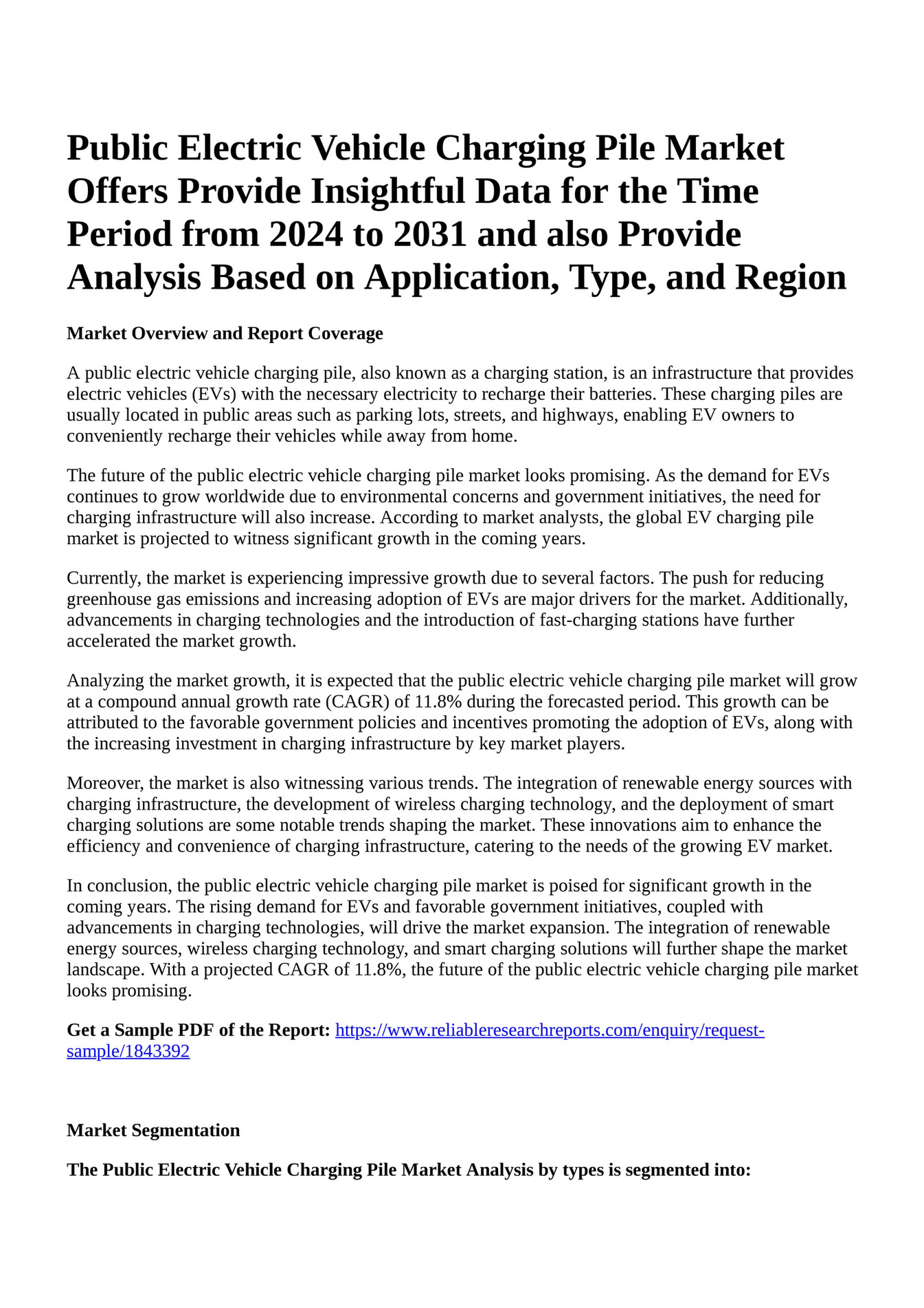 Reportprime - Public Electric Vehicle Charging Pile Market Offers ... Reportprime - Public Electric Vehicle Charging Pile Market Offers ...