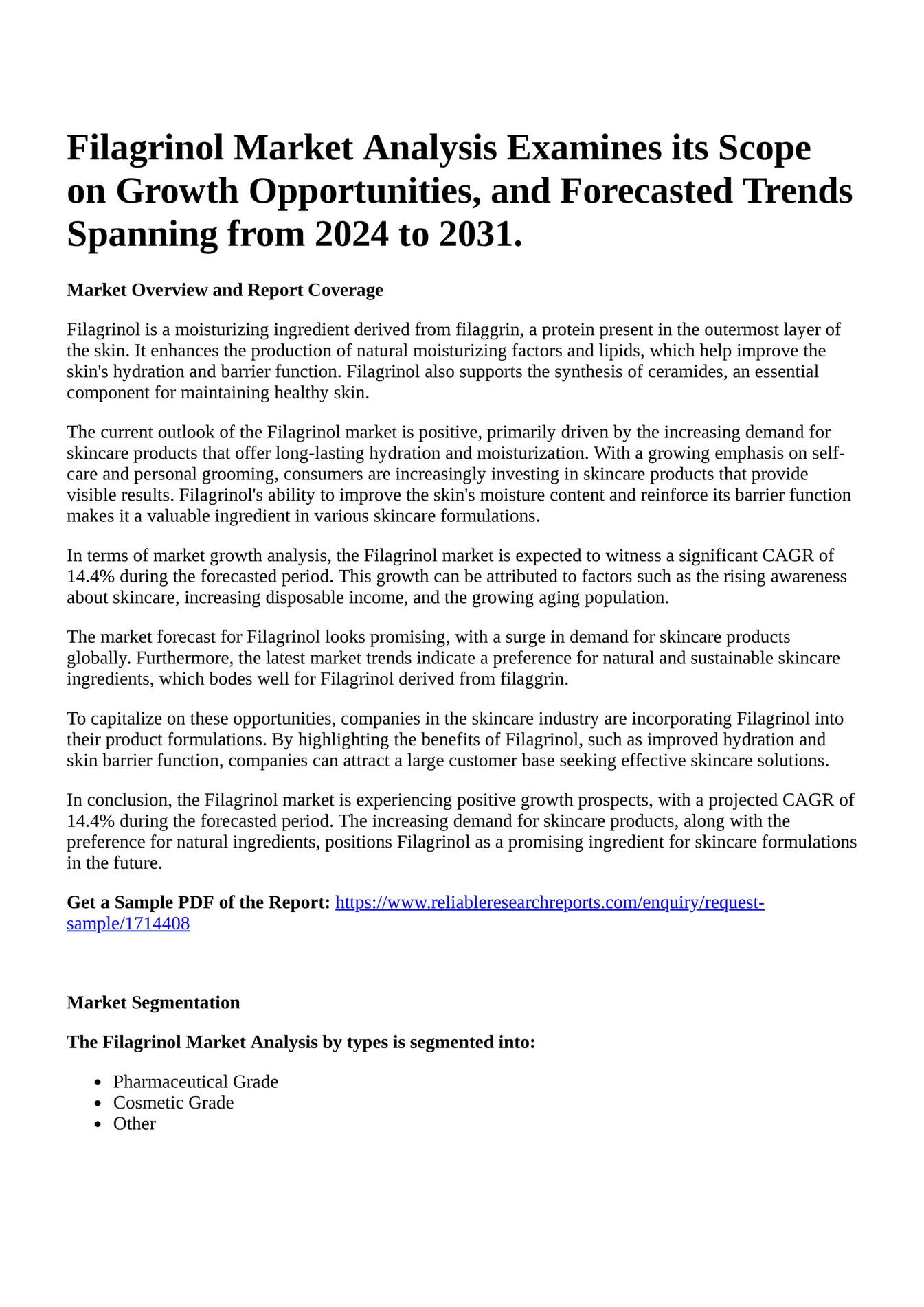 Reportprime - Filagrinol Market Analysis Examines its Scope on Growth ... Reportprime - Filagrinol Market Analysis Examines its Scope on Growth ...