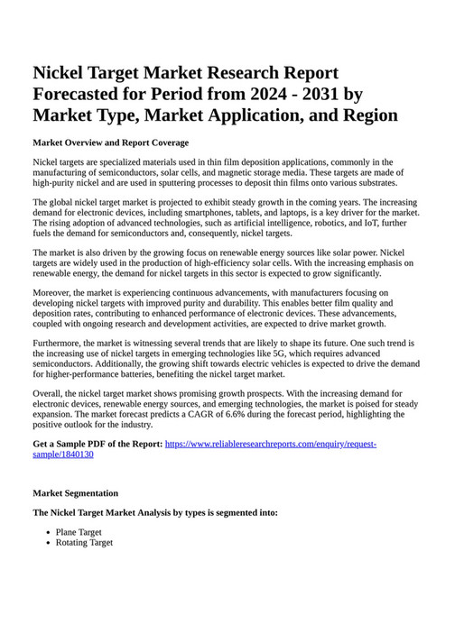 Reportprime - Nickel Target Market Research Report Forecasted for ...