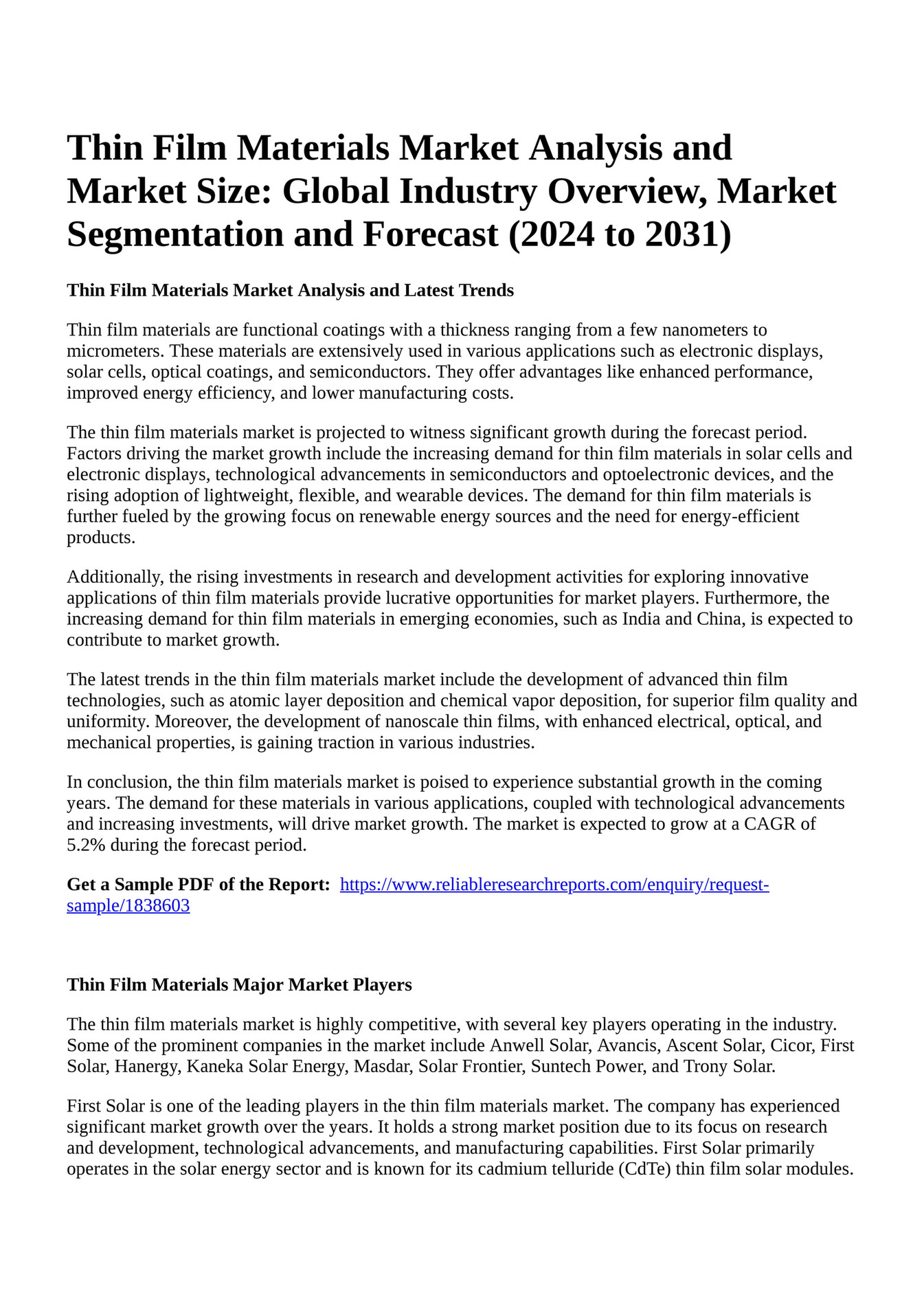 Reportprime - Thin Film Materials Market Analysis and Market Size ... Reportprime - Thin Film Materials Market Analysis and Market Size ...