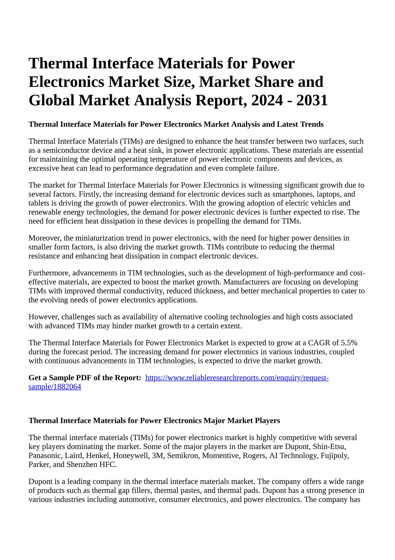 Reportprime - Thermal Interface Materials for Power Electronics Market ... Reportprime - Thermal Interface Materials for Power Electronics Market ...