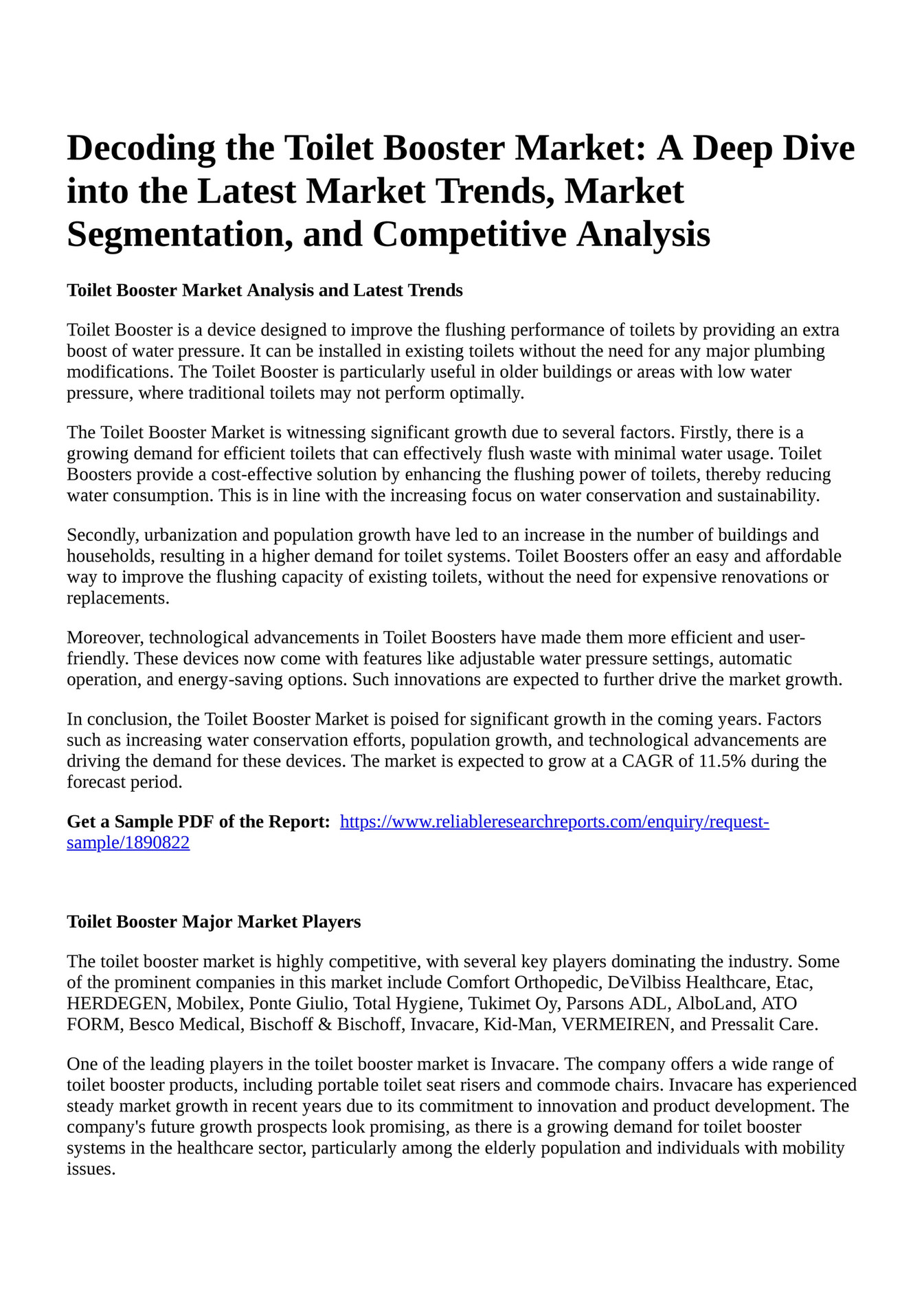 Reportprime - Decoding the Toilet Booster Market: A Deep Dive into the ...