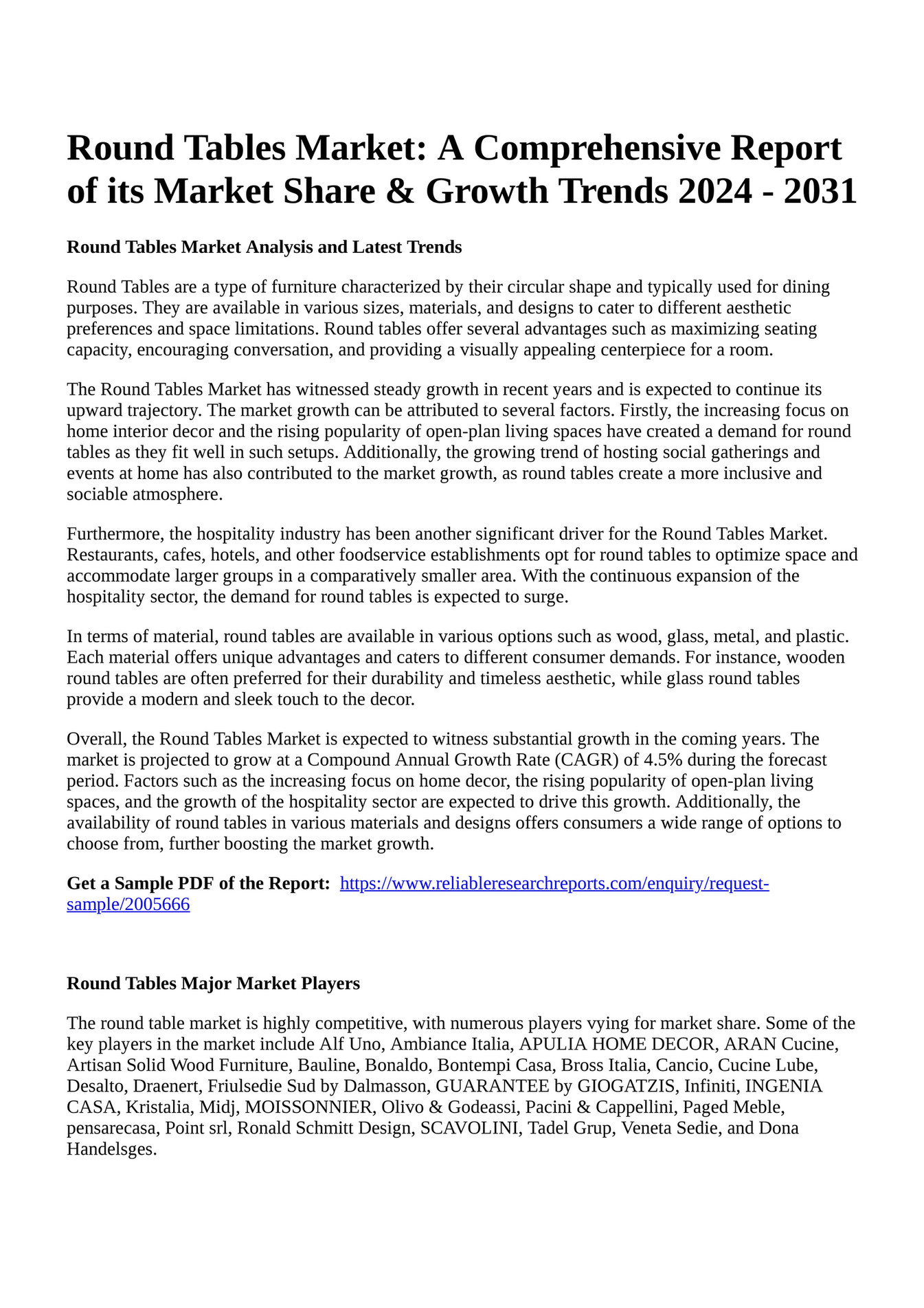 Reportprime - Round Tables Market: A Comprehensive Report of its Market ...