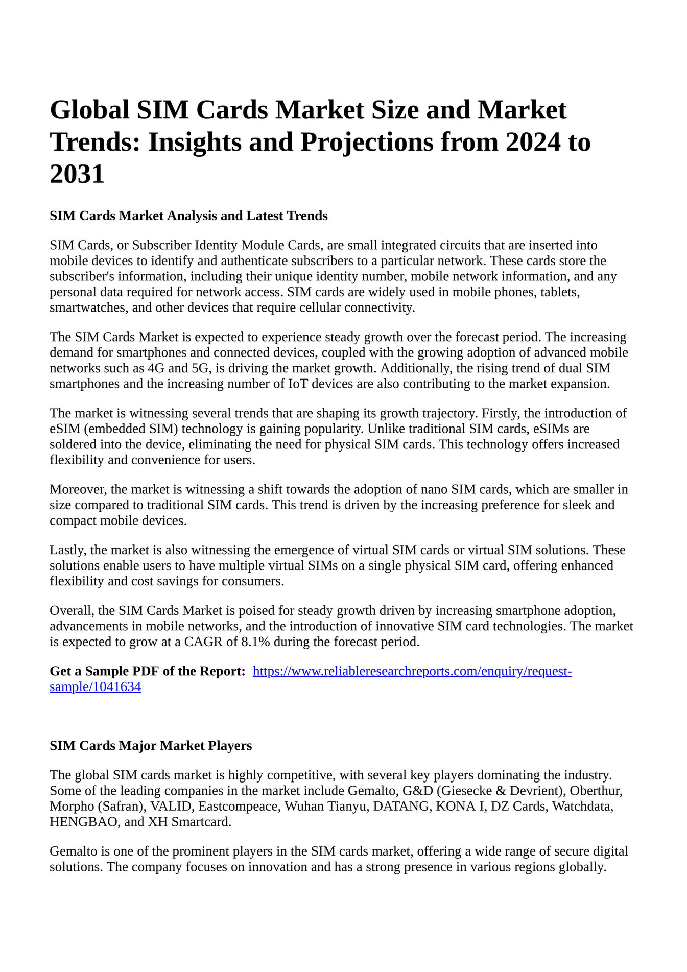 Reportprime - Global SIM Cards Market Size and Market Trends: Insights ...