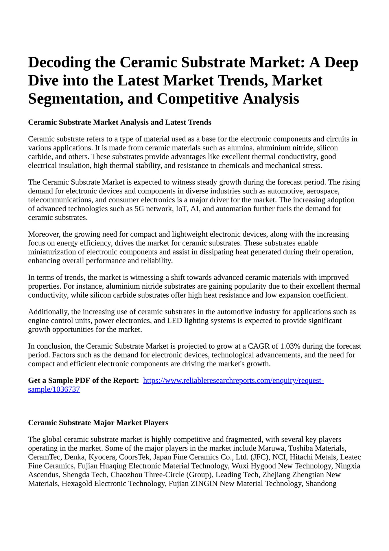 Reportprime - Decoding the Ceramic Substrate Market: A Deep Dive into ... Reportprime - Decoding the Ceramic Substrate Market: A Deep Dive into ...