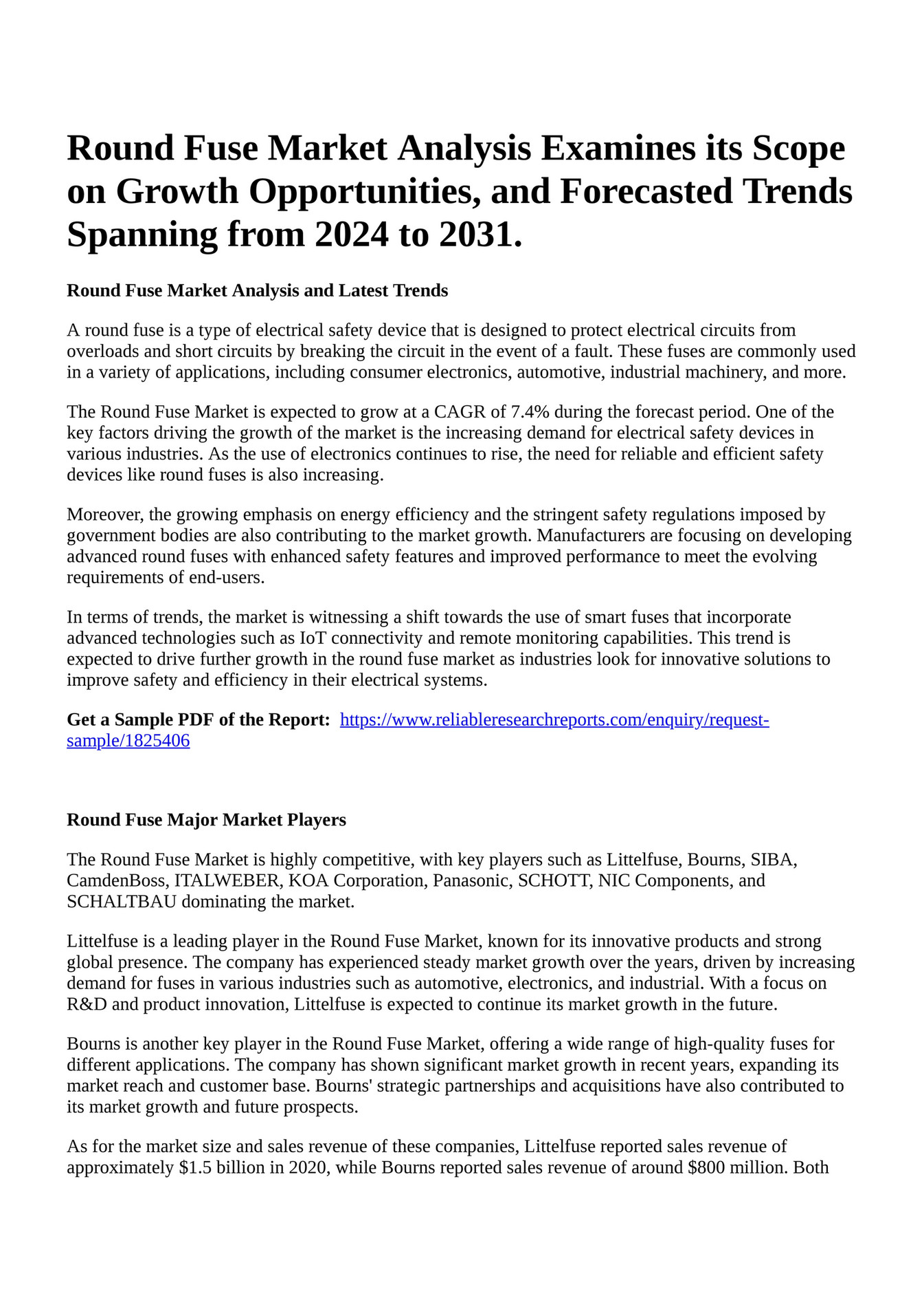 Reportprime - Round Fuse Market Analysis Examines its Scope on Growth ...