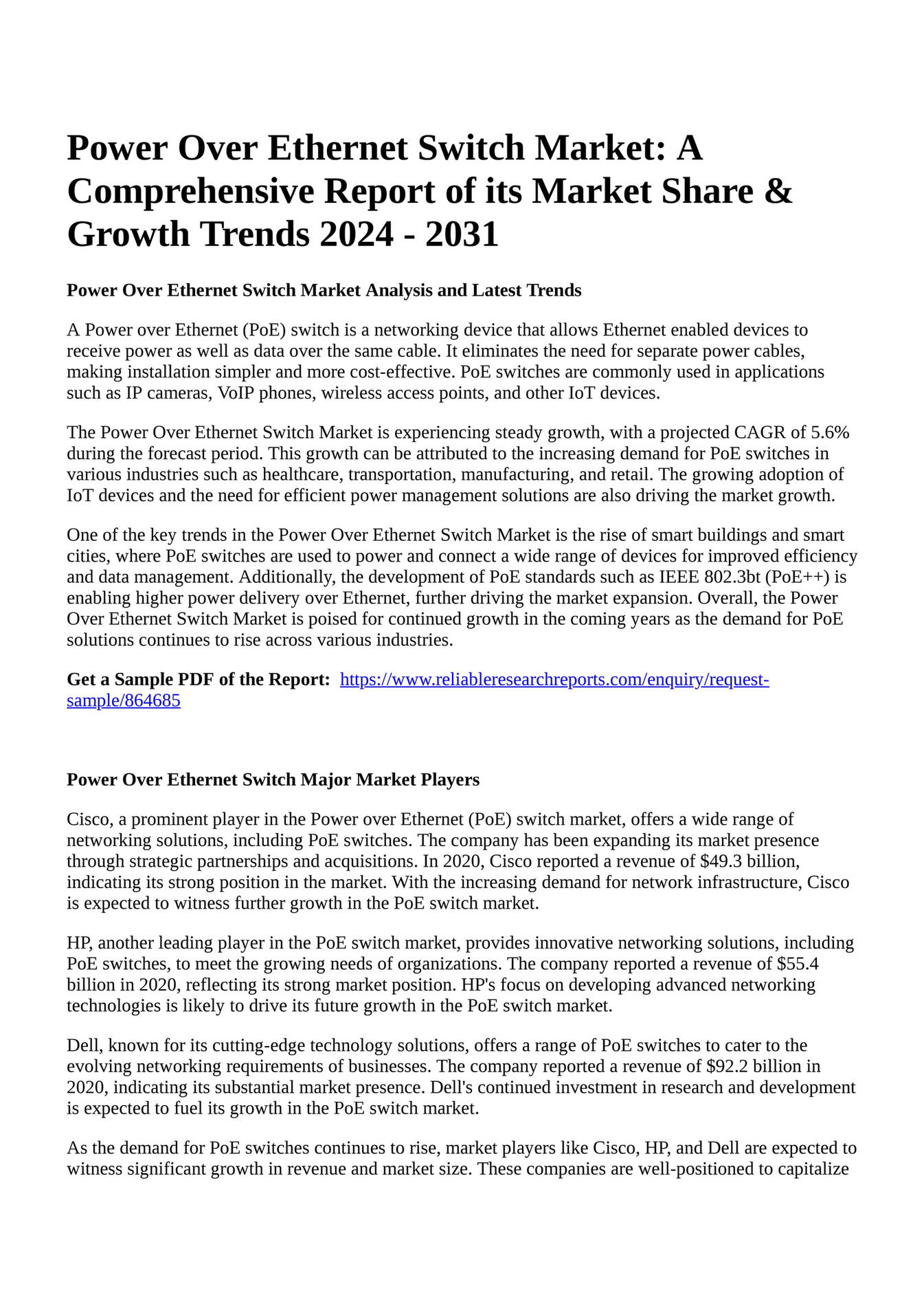 Reportprime - Power Over Ethernet Switch Market: A Comprehensive Report ... Reportprime - Power Over Ethernet Switch Market: A Comprehensive Report ...