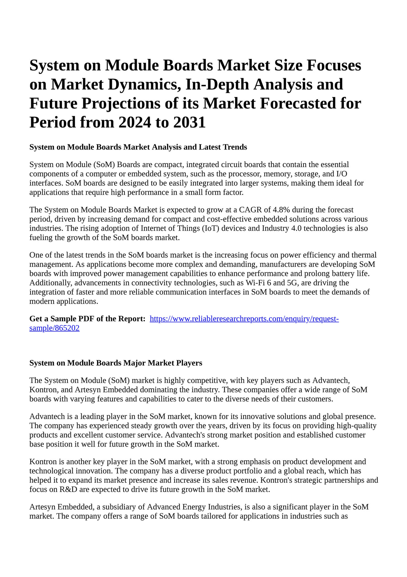 Reportprime - System on Module Boards Market Size Focuses on Market ...