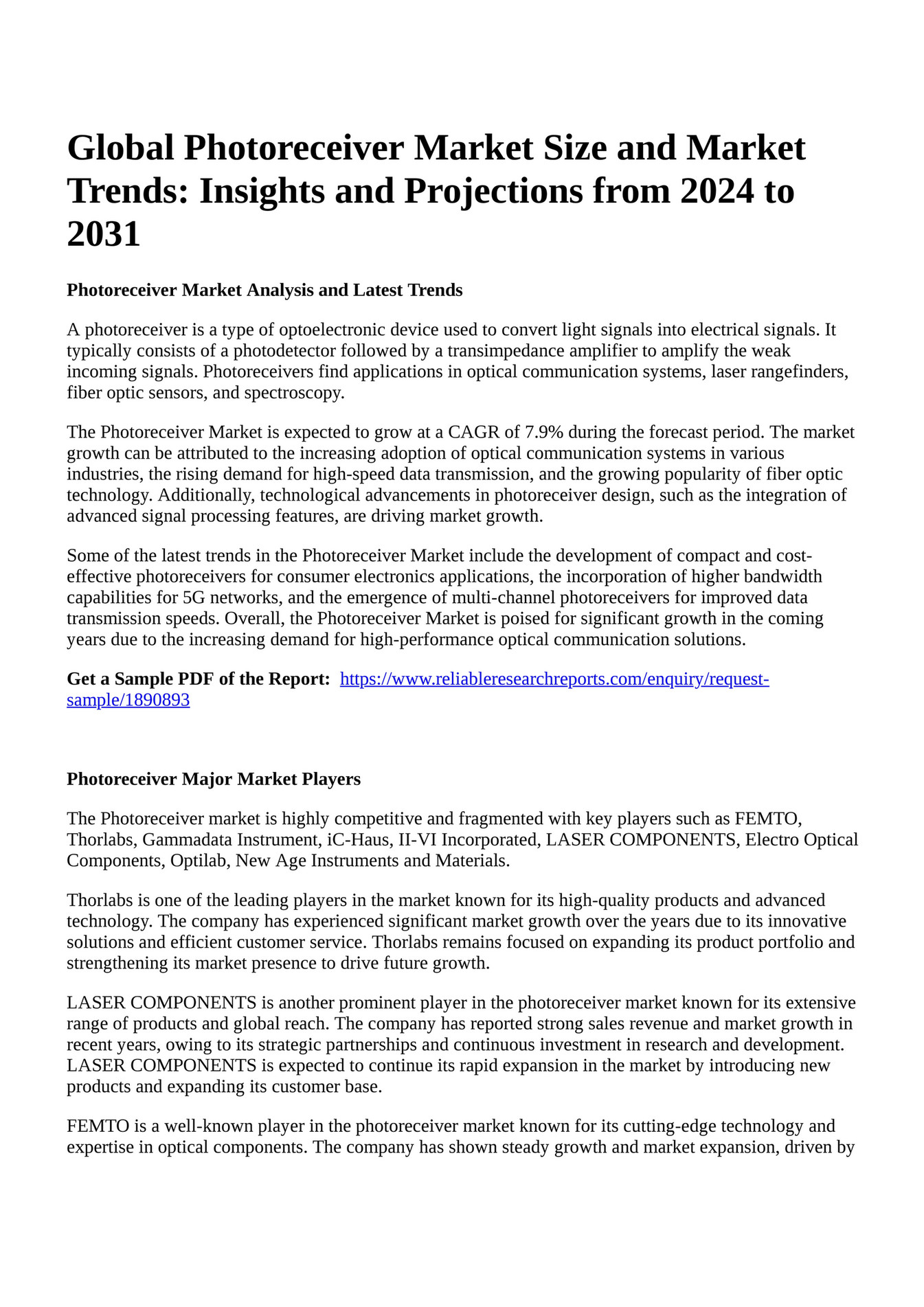 Reportprime - Global Photoreceiver Market Size and Market Trends ...