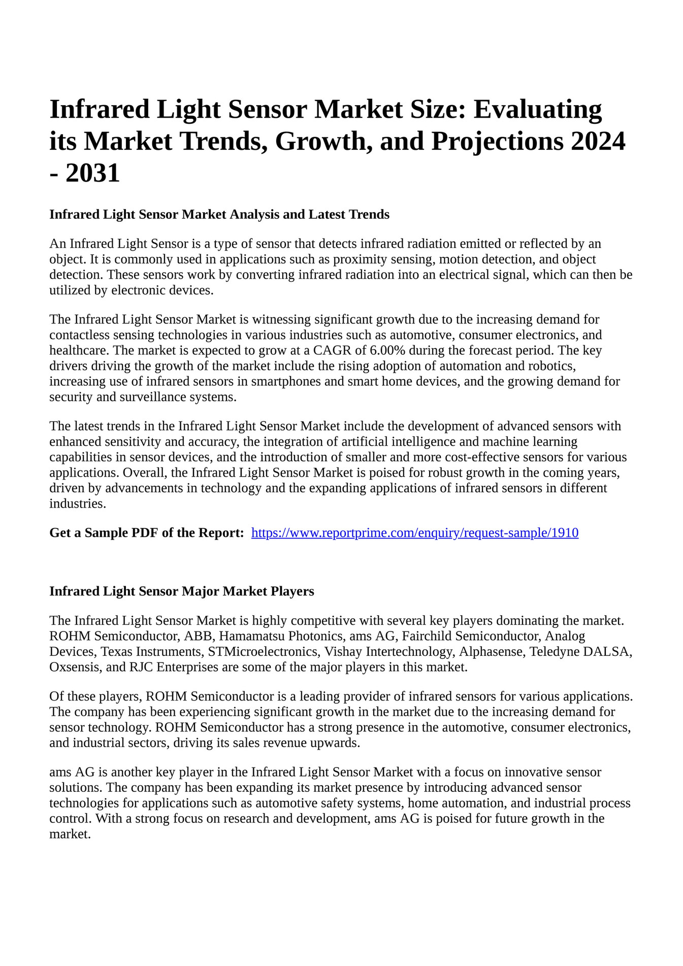 Reportprime - Infrared Light Sensor Market Size: Evaluating its Market ...