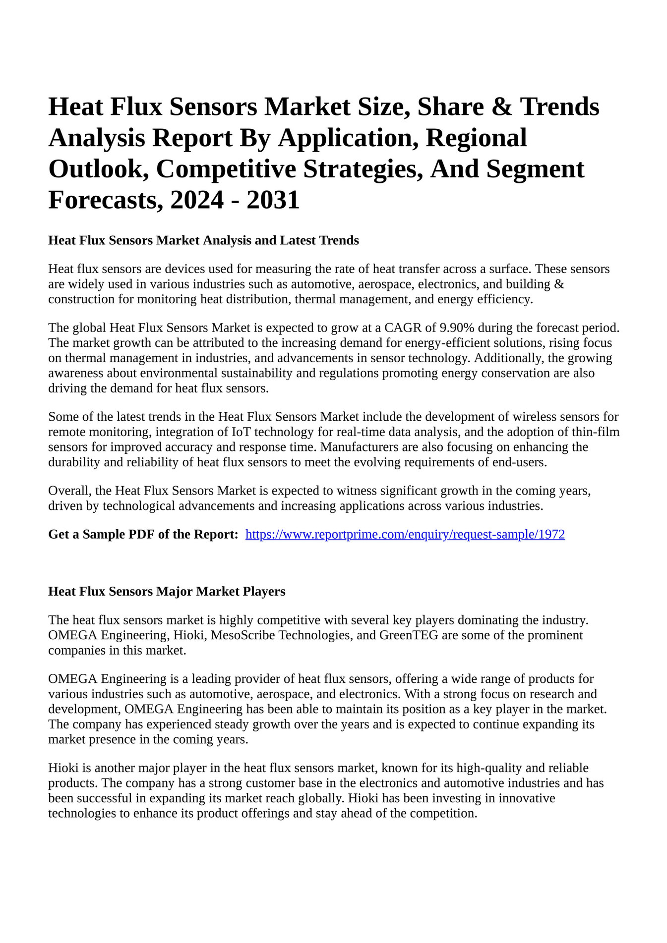 Reportprime - Heat Flux Sensors Market Size, Share & Trends Analysis ...