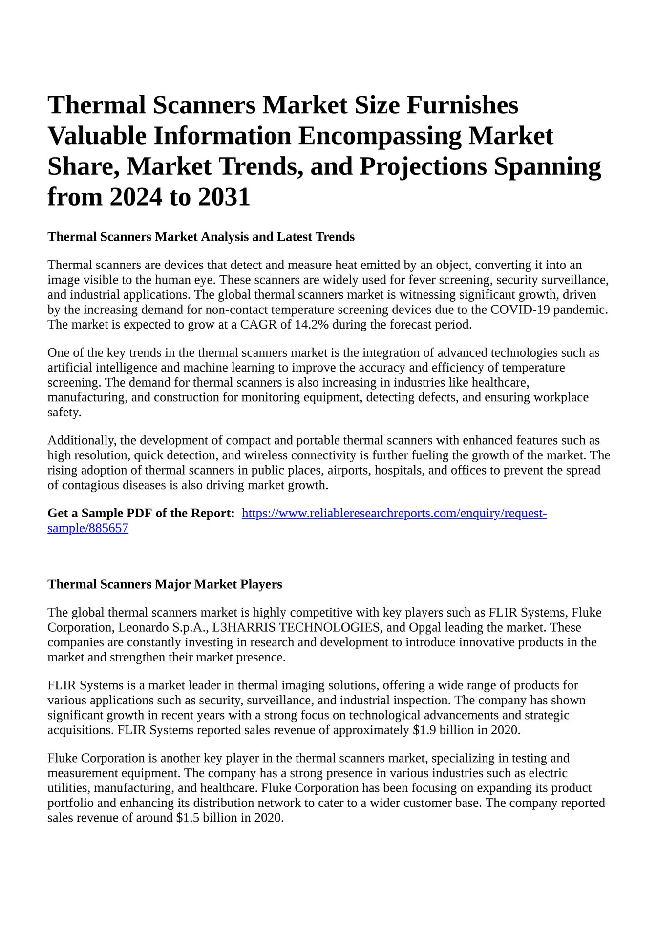 Reportprime - Thermal Scanners Market Size Furnishes Valuable ...