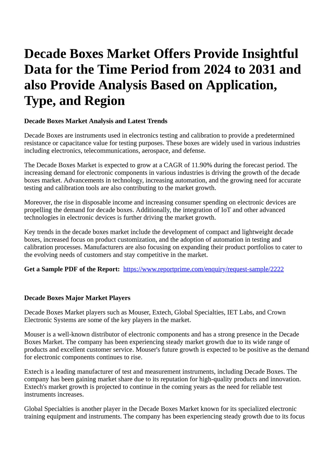 Reportprime - Decade Boxes Market Offers Provide Insightful Data for ...