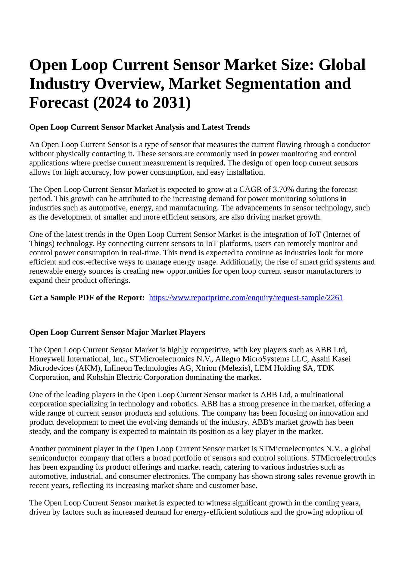 Reportprime - Open Loop Current Sensor Market Size: Global Industry ...