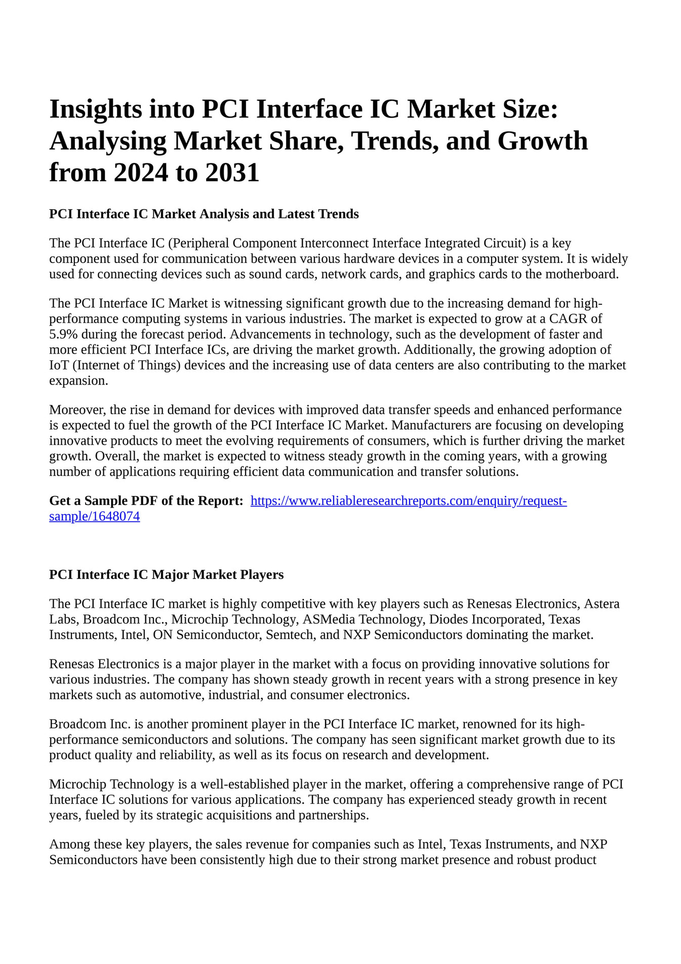 Reportprime - Insights into PCI Interface IC Market Size: Analysing ...