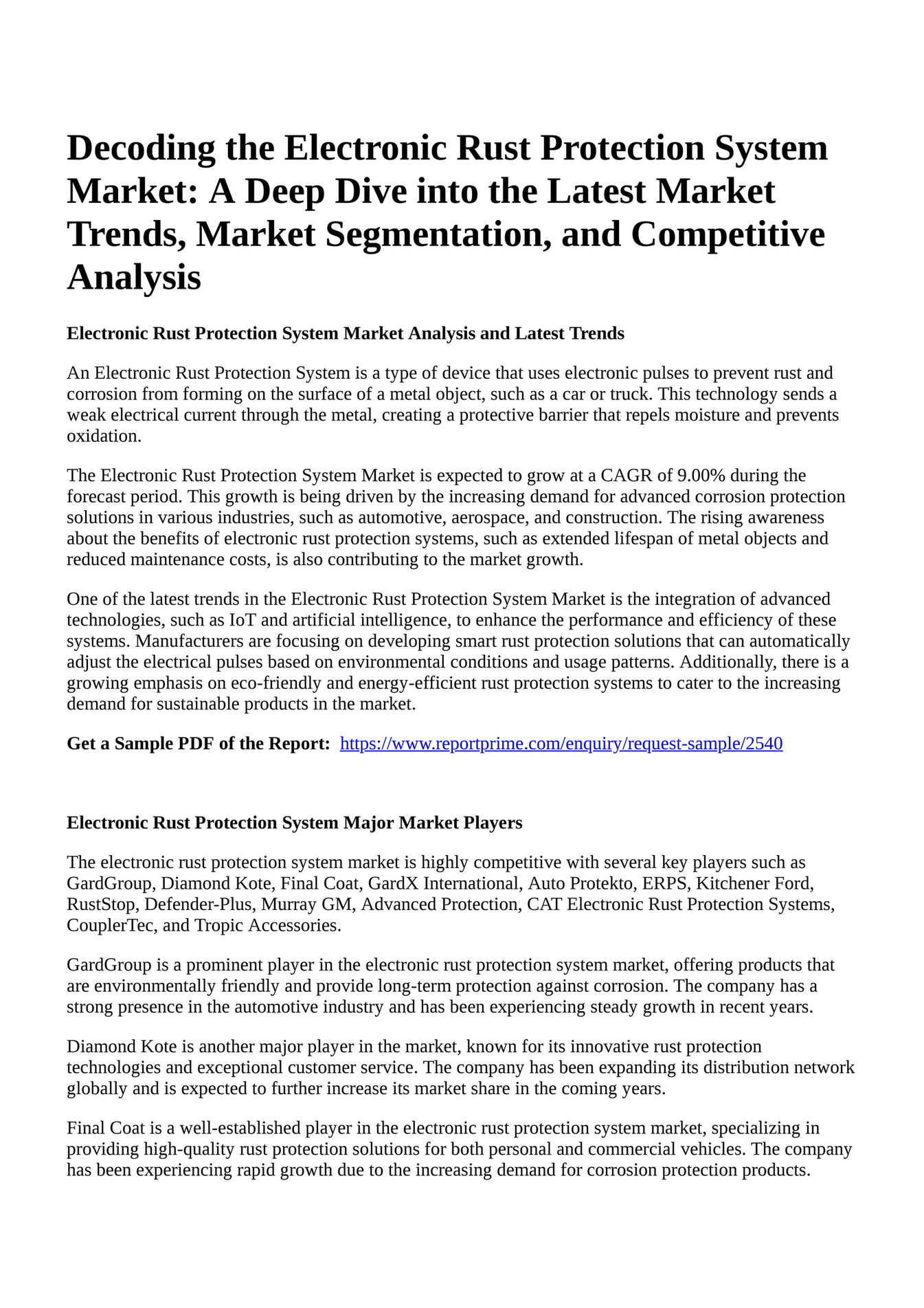 Reportprime - Decoding the Electronic Rust Protection System Market: A ... Reportprime - Decoding the Electronic Rust Protection System Market: A ...