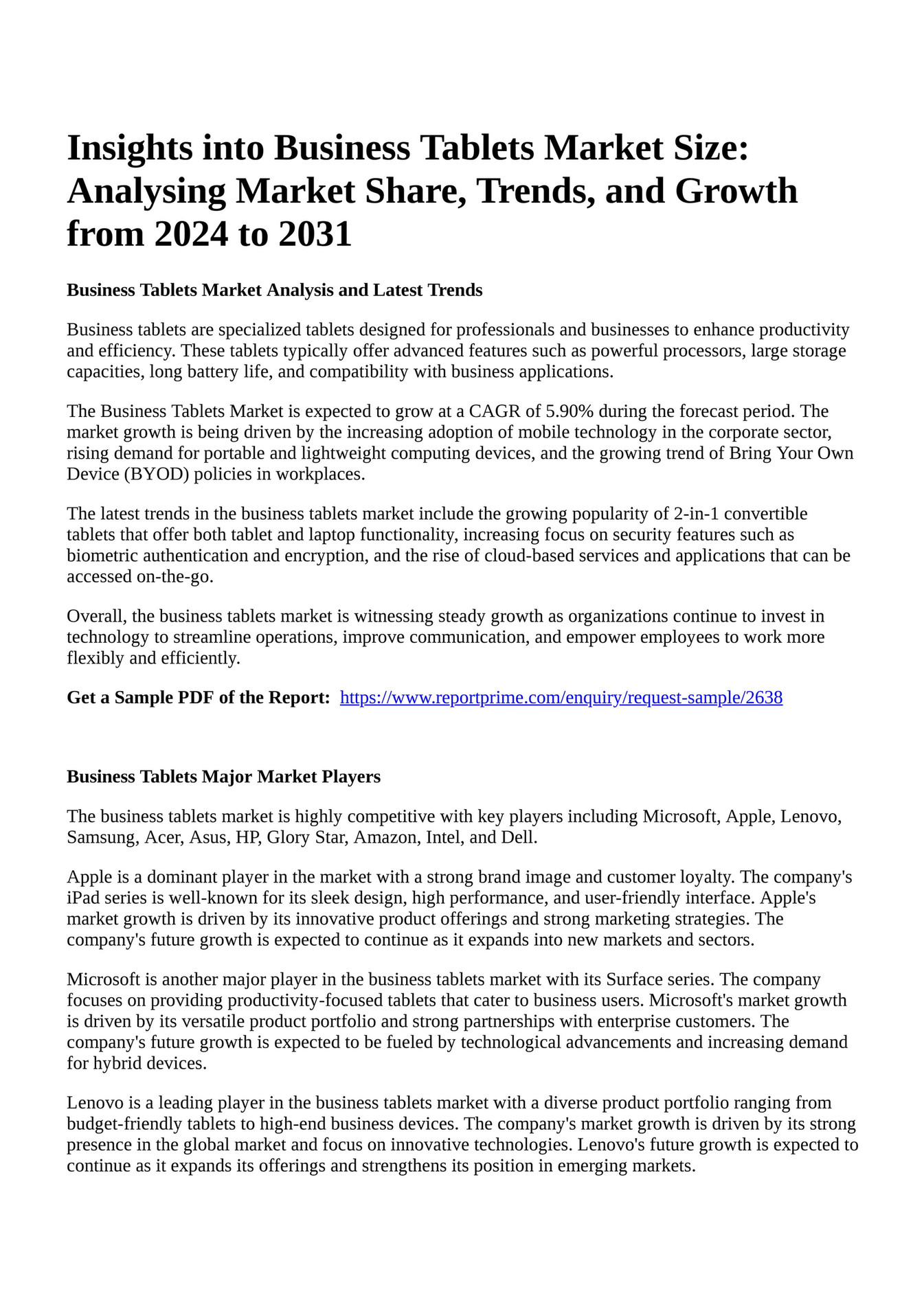 Reportprime - Insights into Business Tablets Market Size: Analysing ...