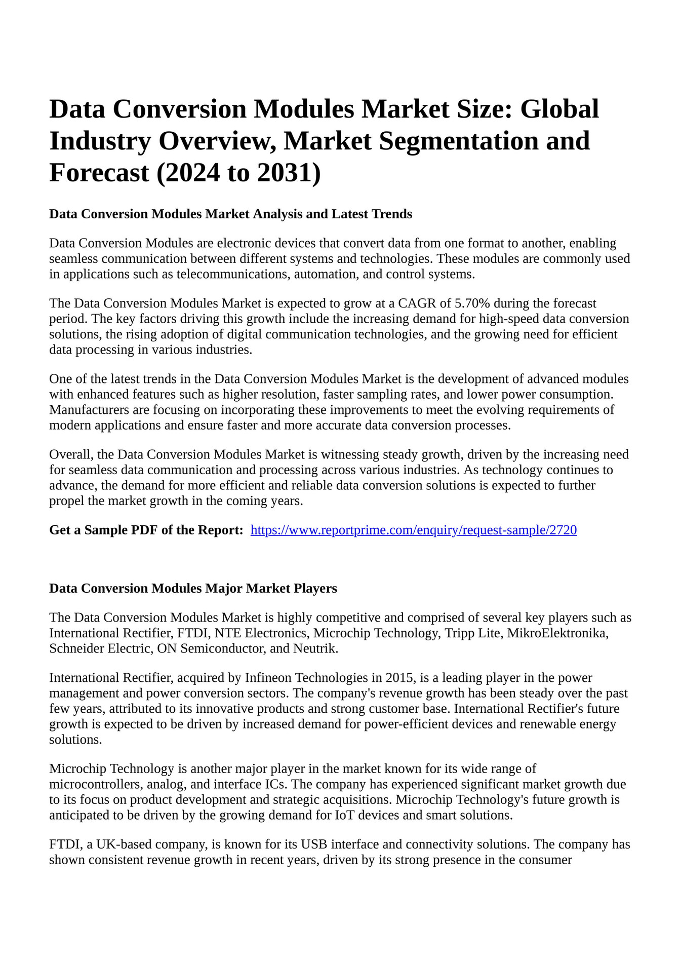 Reportprime - Data Conversion Modules Market Size: Global Industry ... Reportprime - Data Conversion Modules Market Size: Global Industry ...