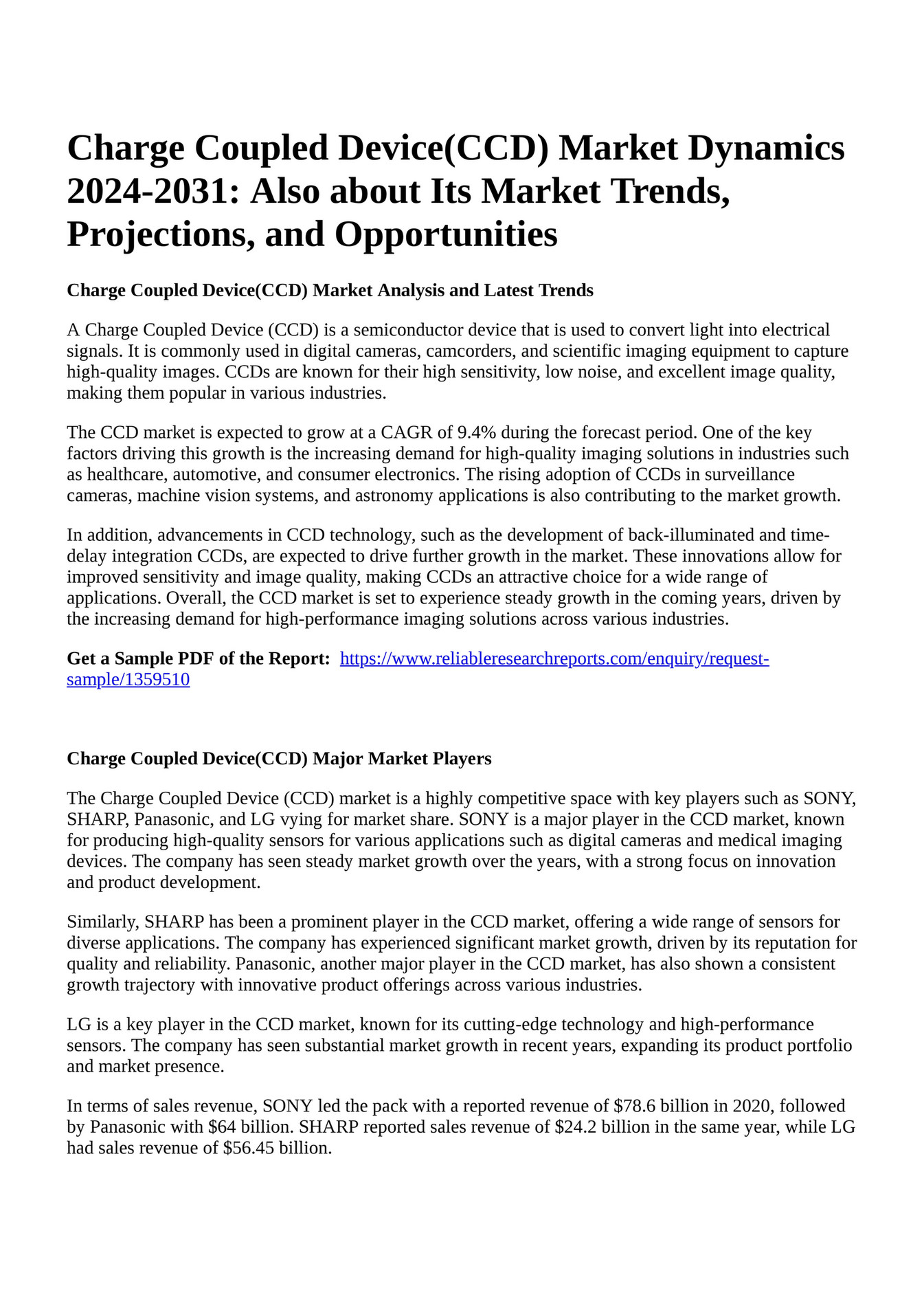 Reportprime - Charge Coupled Device(CCD) Market Dynamics 2024-2031 ...