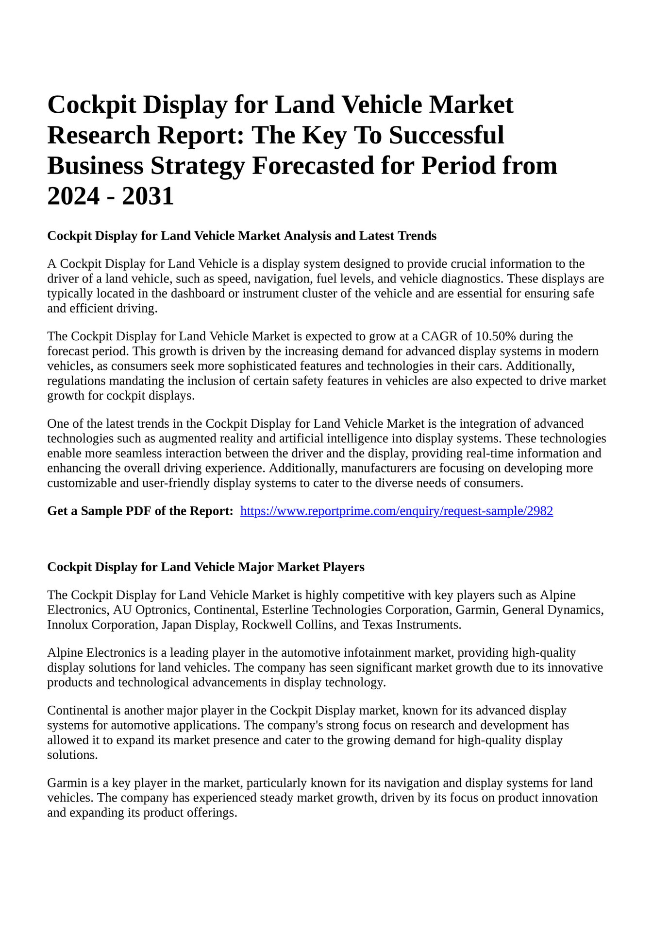 Reportprime - Cockpit Display for Land Vehicle Market Research Report ...