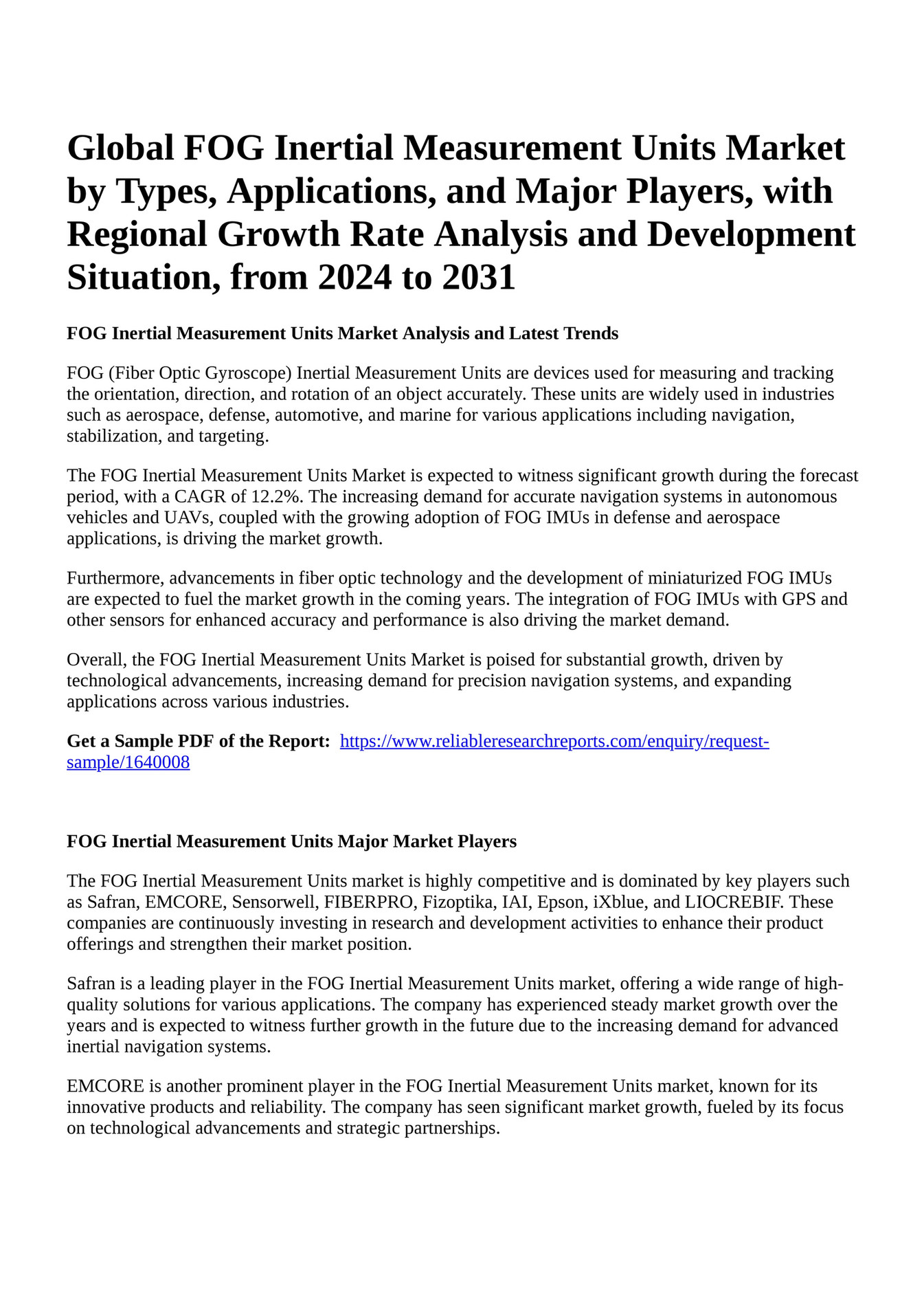 Reportprime - Global FOG Inertial Measurement Units Market by Types ...