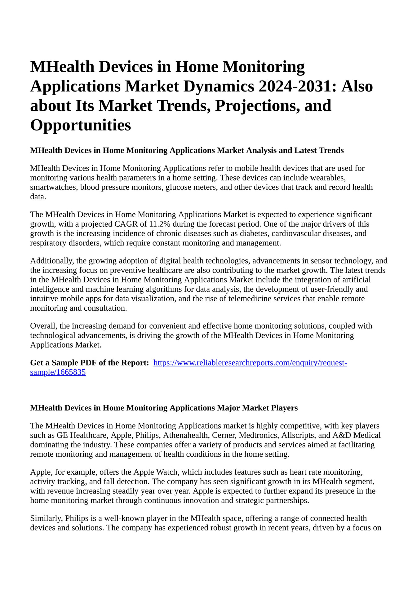 Reportprime - MHealth Devices in Home Monitoring Applications Market ...