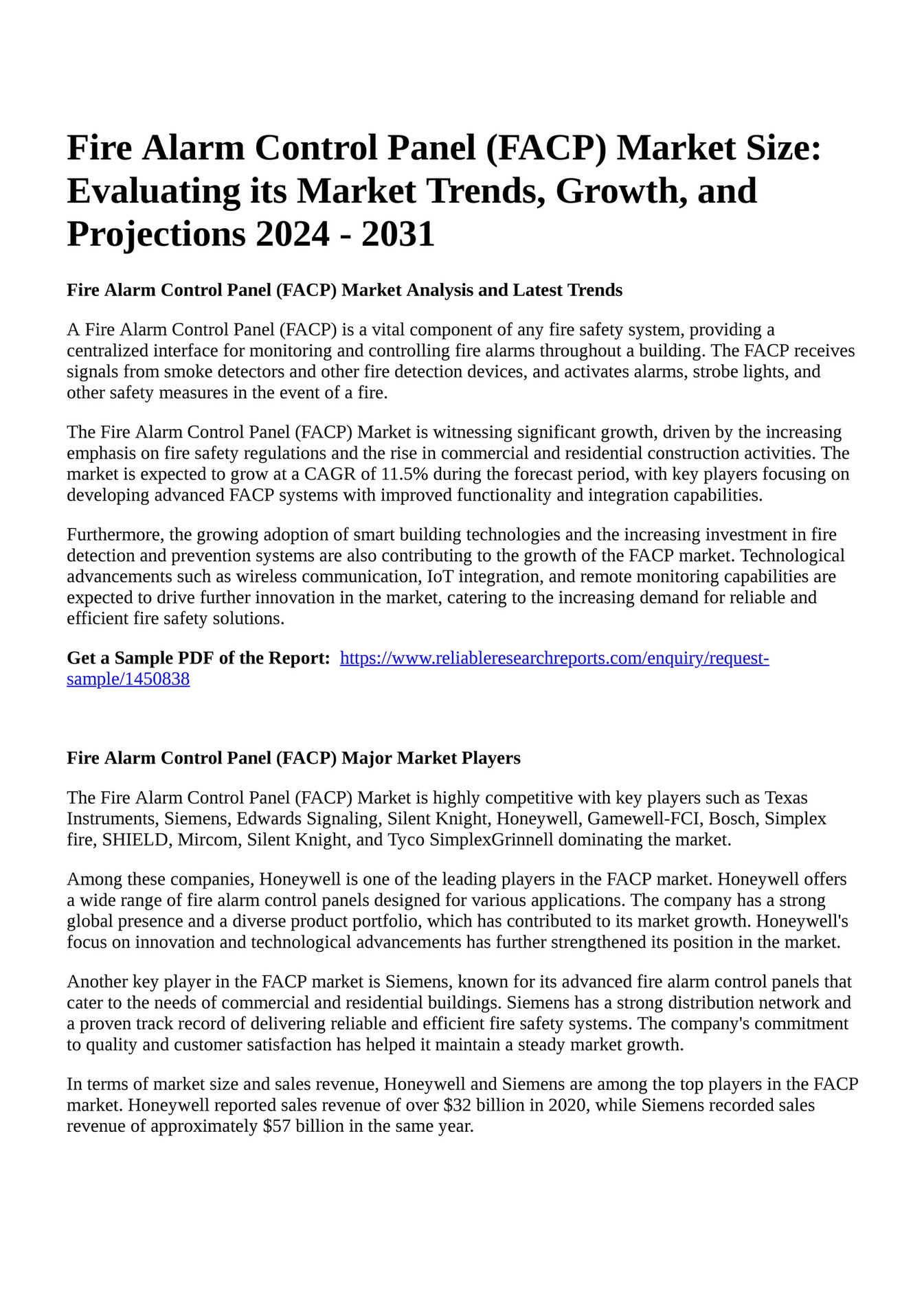 Reportprime - Fire Alarm Control Panel (FACP) Market Size: Evaluating ...