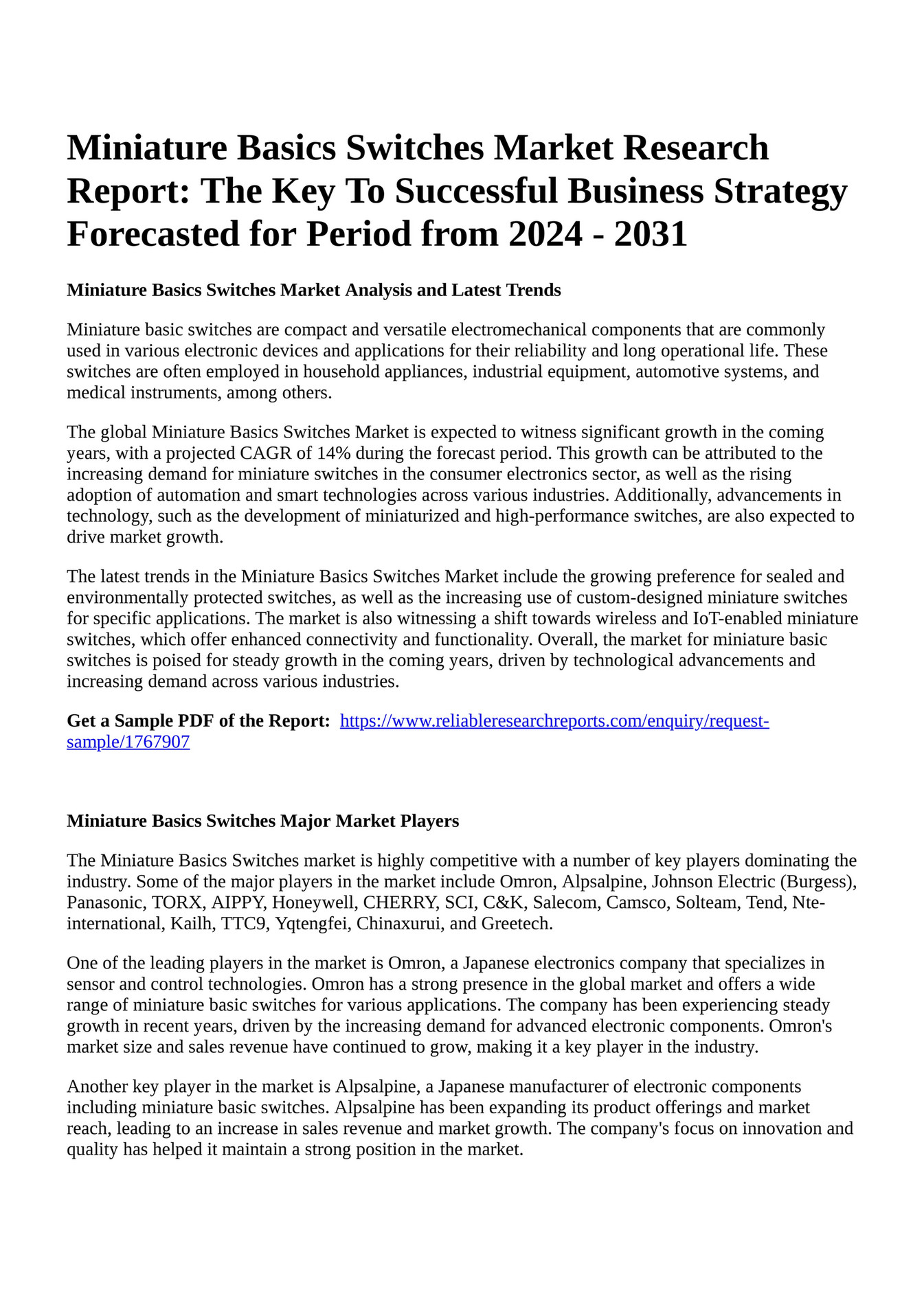 Reportprime - Miniature Basics Switches Market Research Report: The Key ...