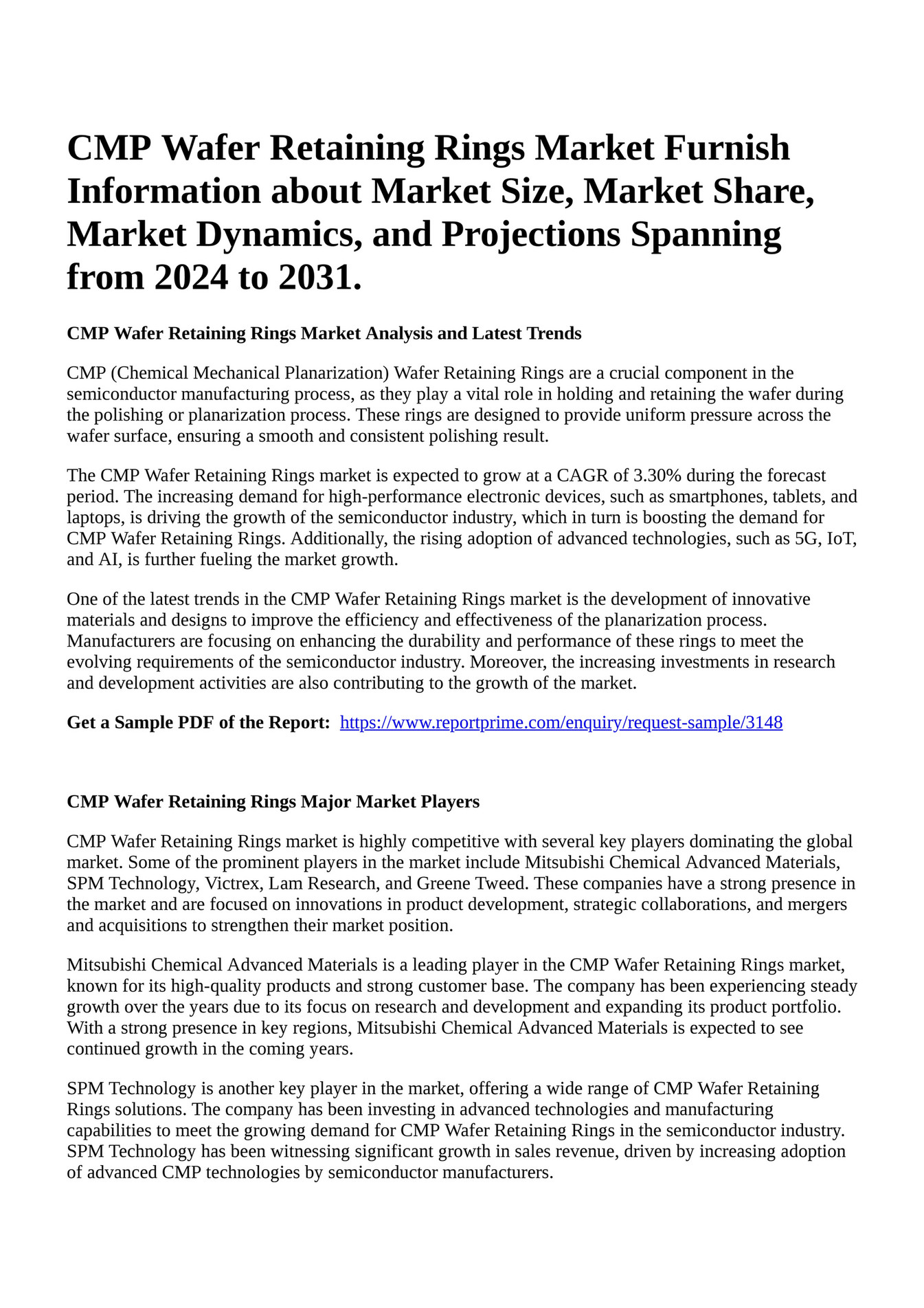 Reportprime - CMP Wafer Retaining Rings Market Furnish Information ... Reportprime - CMP Wafer Retaining Rings Market Furnish Information ...