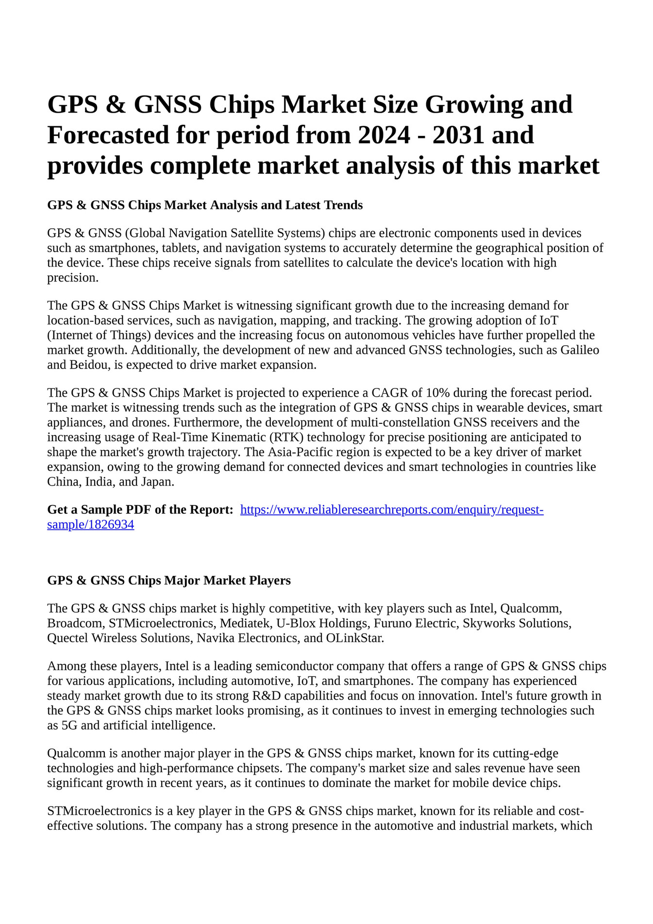Reportprime - GPS & GNSS Chips Market Size Growing and Forecasted for ...