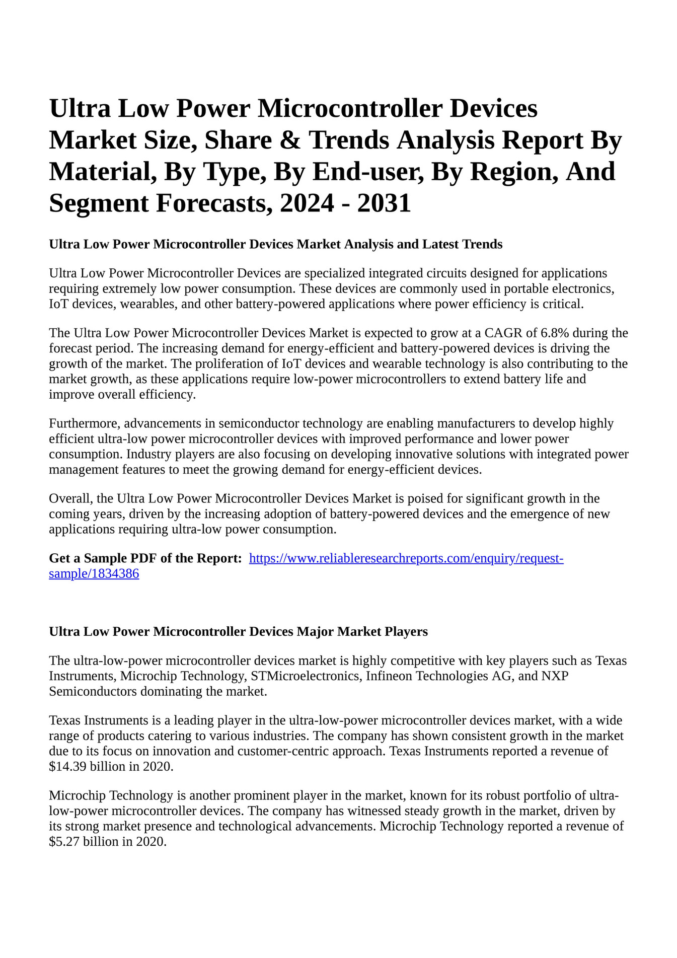 Reportprime Ultra Low Power Microcontroller Devices Market Size
