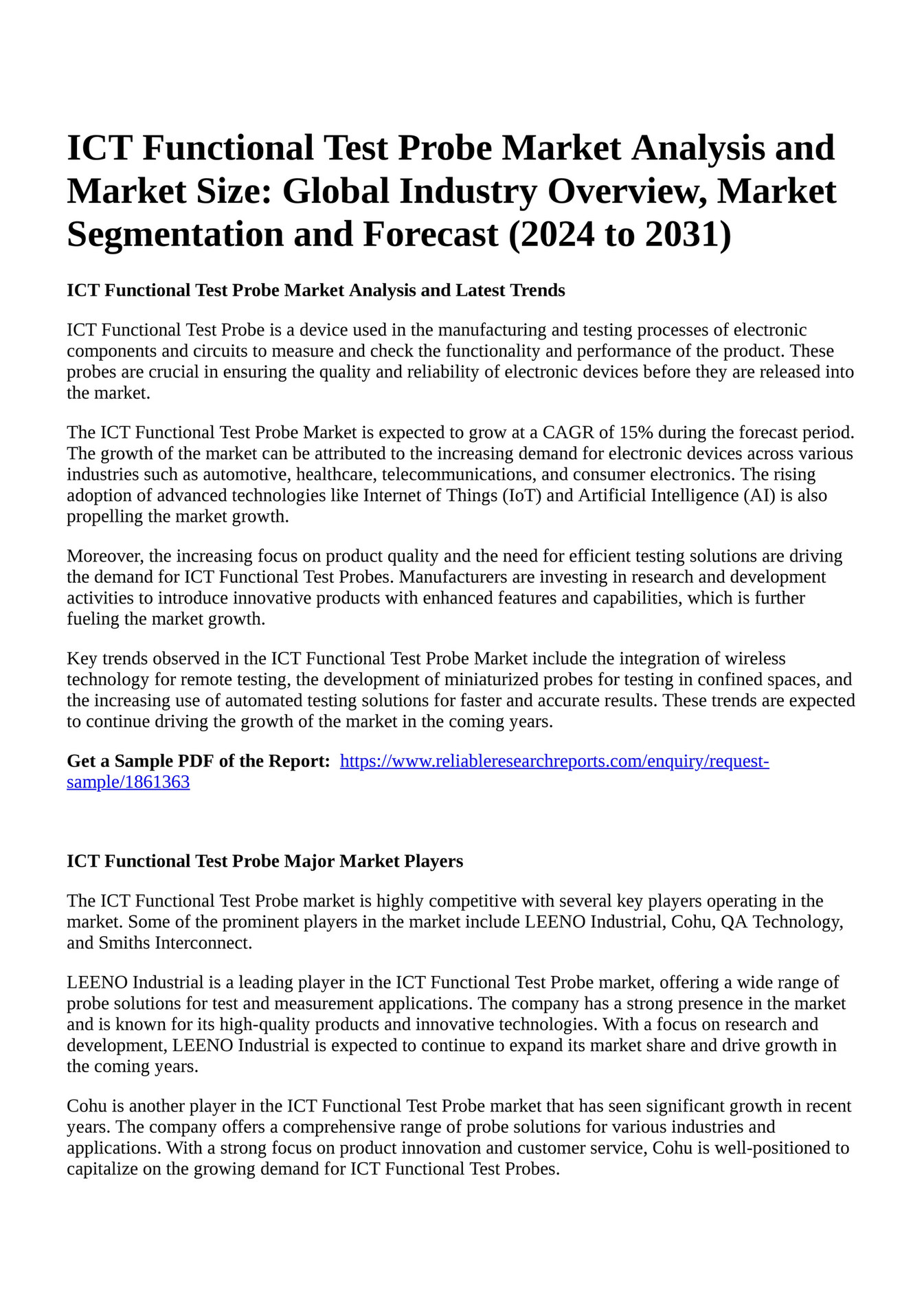 Reportprime - ICT Functional Test Probe Market Analysis and Market Size ... Reportprime - ICT Functional Test Probe Market Analysis and Market Size ...