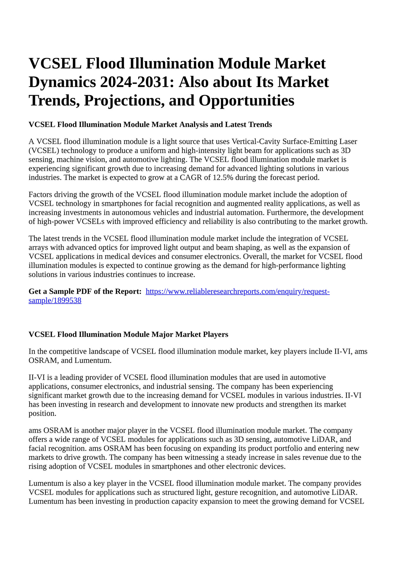 Reportprime - VCSEL Flood Illumination Module Market Dynamics 2024-2031 ... Reportprime - VCSEL Flood Illumination Module Market Dynamics 2024-2031 ...