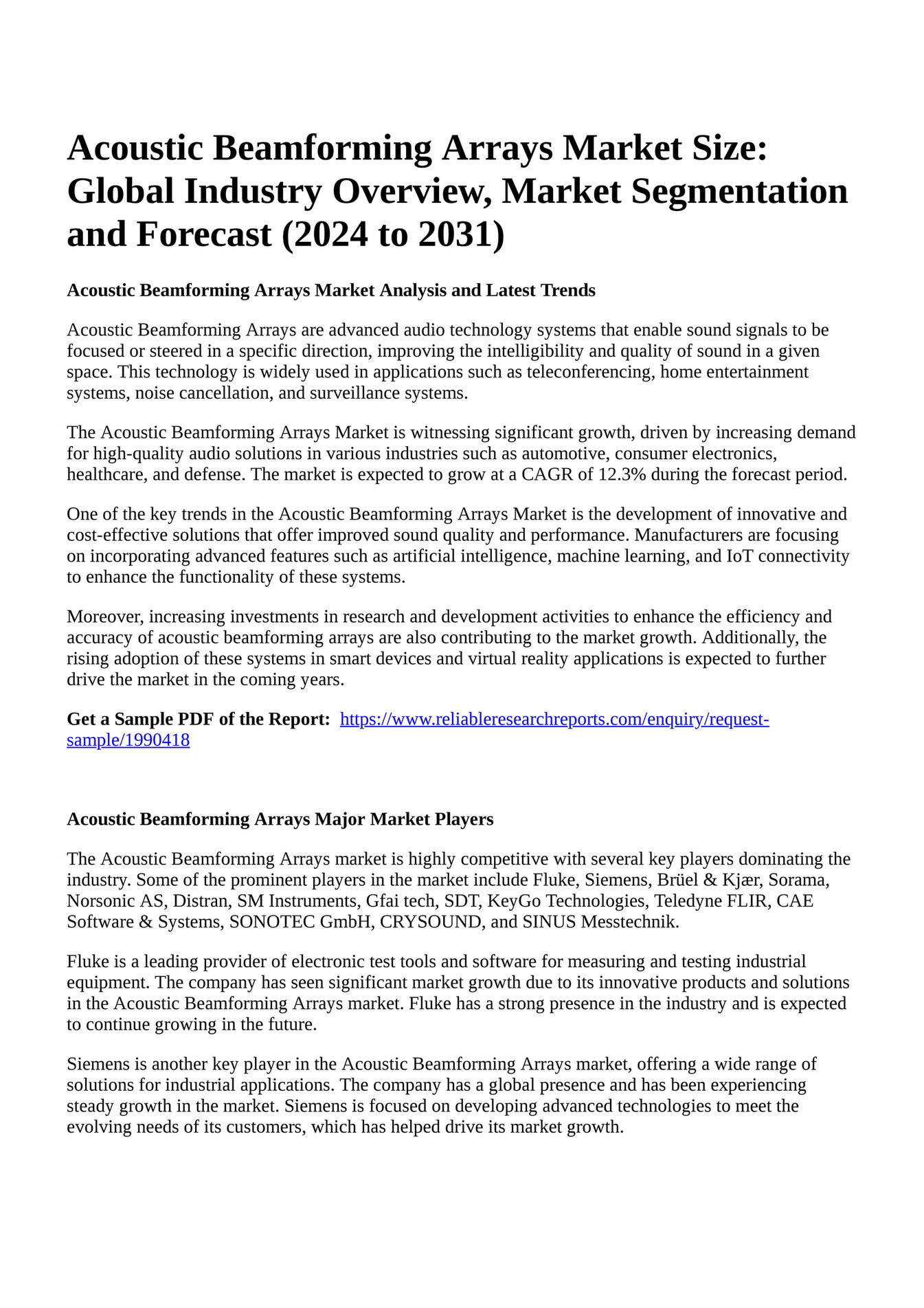 Reportprime - Acoustic Beamforming Arrays Market Size: Global Industry ...