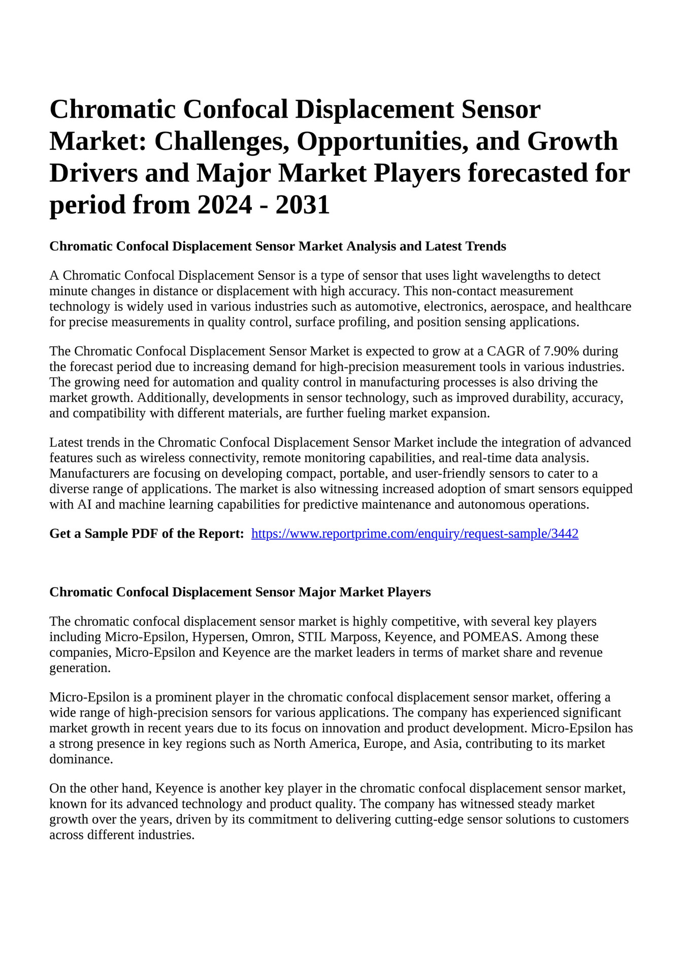 Reportprime - Chromatic Confocal Displacement Sensor Market: Challenges ...