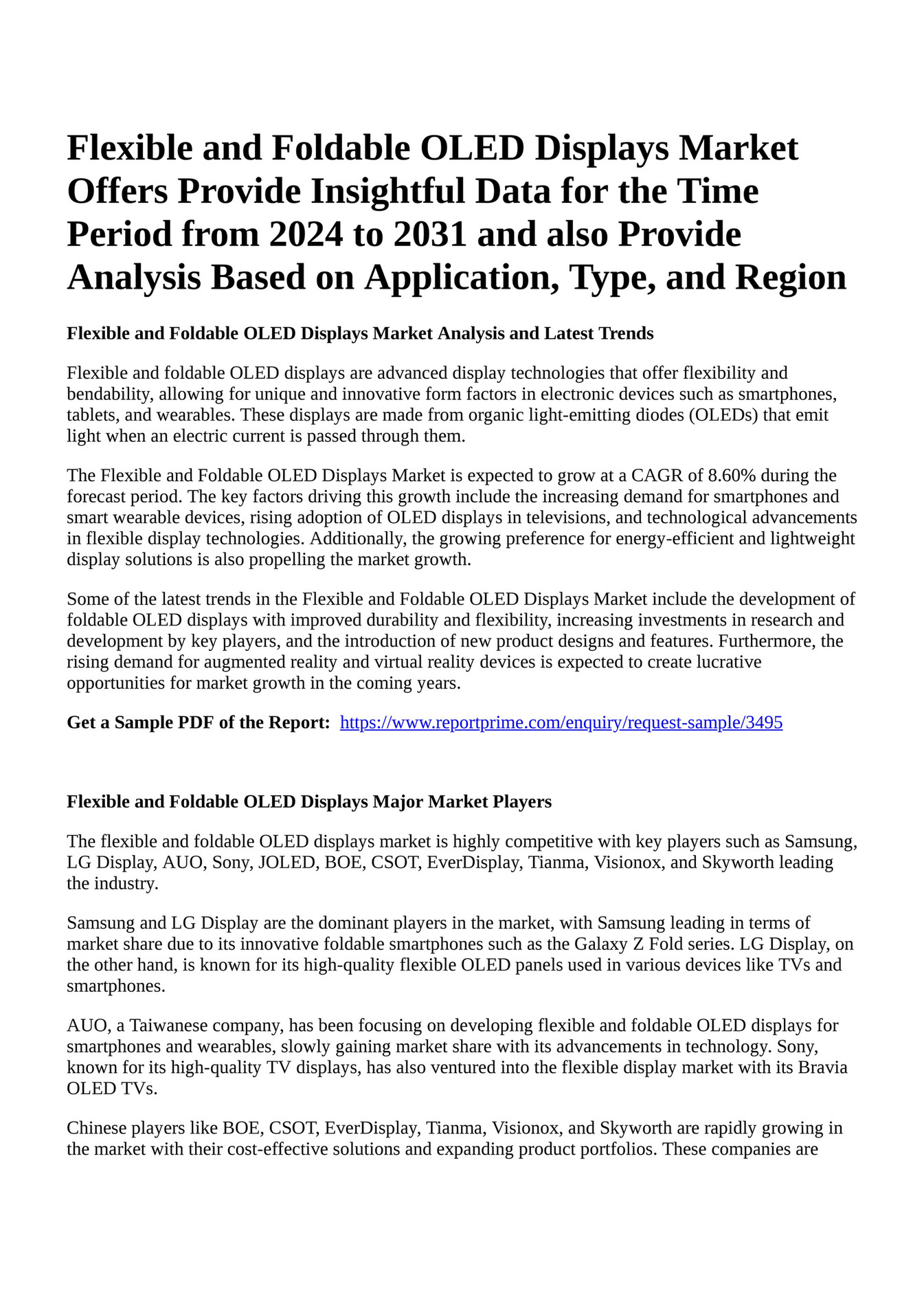 Reportprime - Flexible and Foldable OLED Displays Market Offers Provide ... Reportprime - Flexible and Foldable OLED Displays Market Offers Provide ...